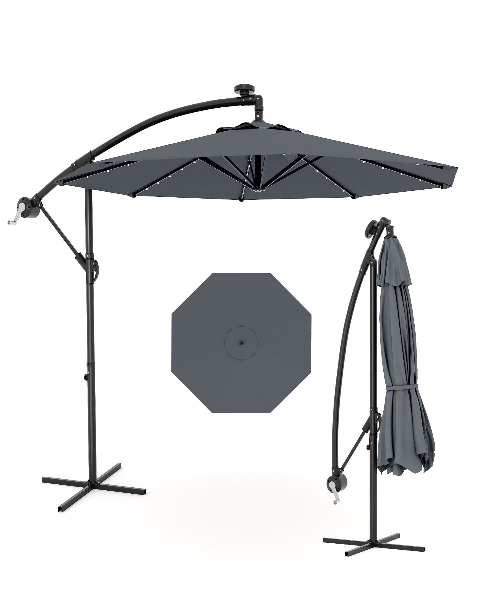GAOMON 10FT Solar LED Cantilever Patio Umbrella UPF 50+ UV Protection ...