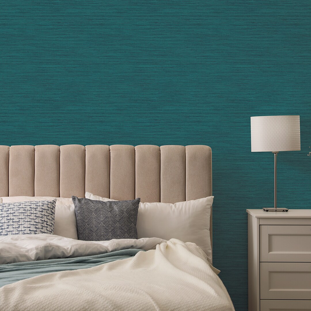 Tempaper Horizontal Faux Grasscloth 56-sq ft Teal Vinyl Textured ...