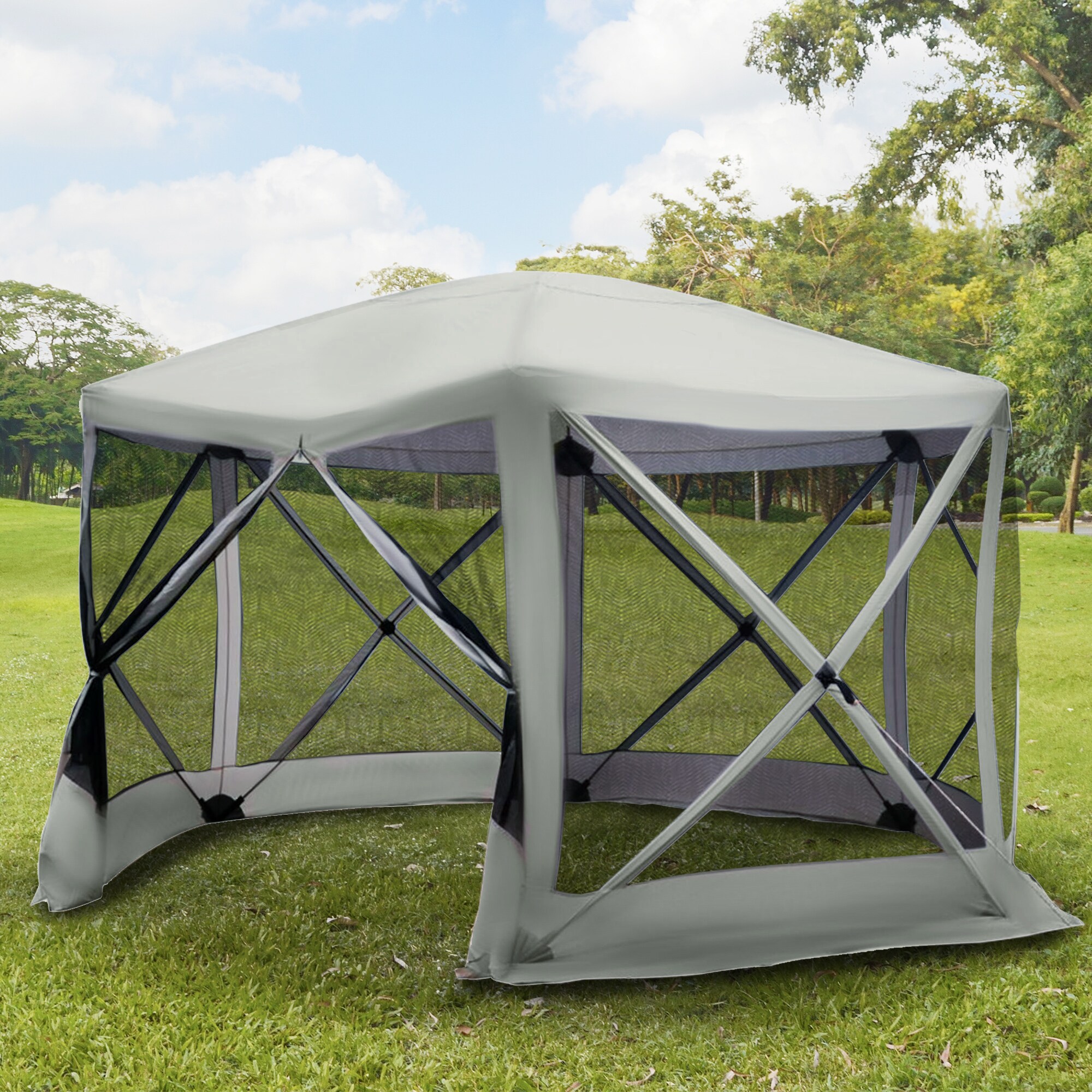 Outsunny 12ft x 12ft Hexagon Screen House Pop Up Tent Portable Gazebo ...