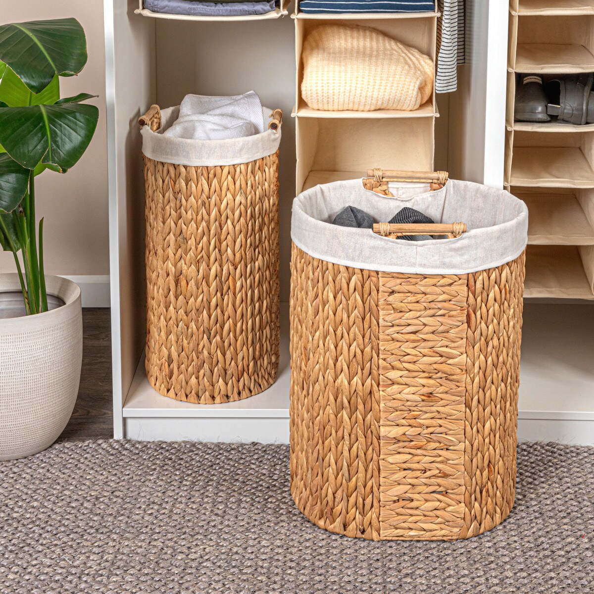 Household Essentials Handwoven Water Hyacinth Oval Hamper Set with ...