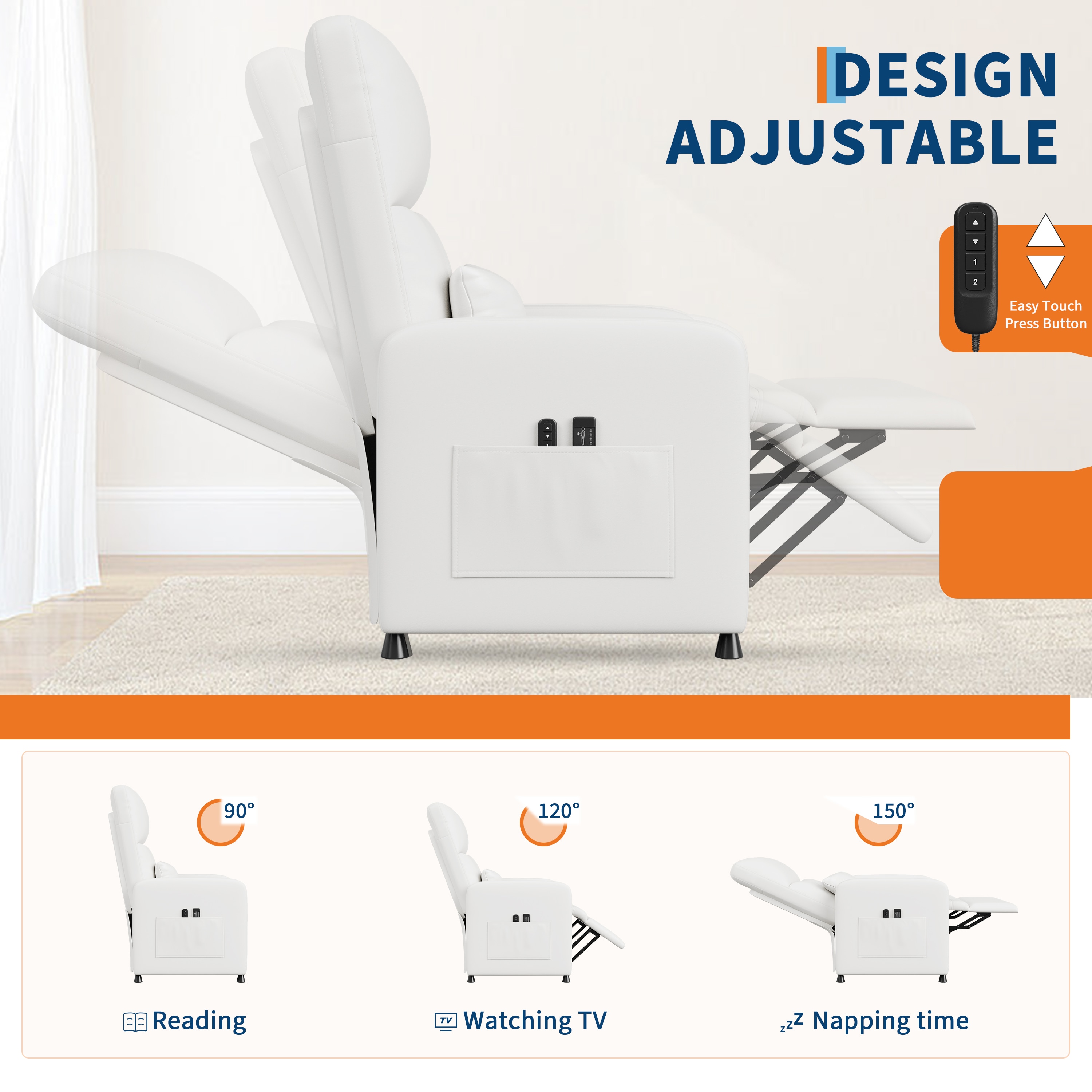 GarveeLife PU Leather Electric Power Recliner Chair Heat Massage ...