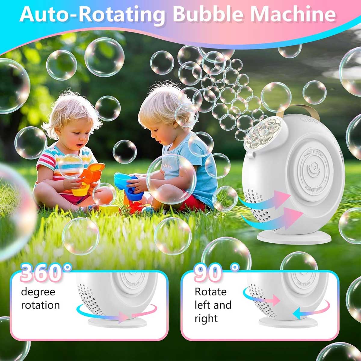 Aoibox Automatic Bubble Blower for Kids Toddlers 15000 Bubbles Per Minute with 90 360 Auto ...