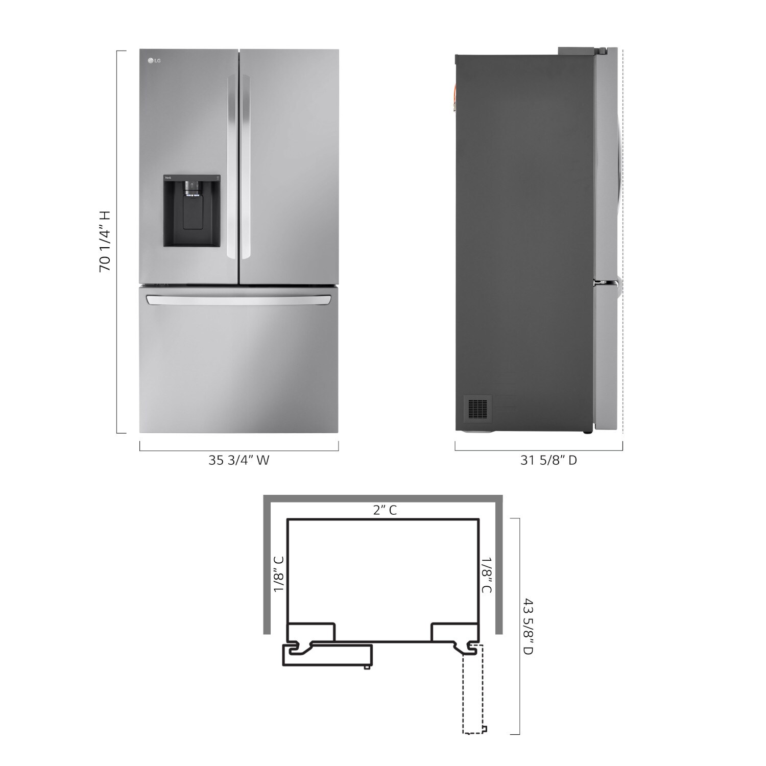 LG Counter-depth MAX 25.5-cu ft Smart French Door Refrigerator with ...