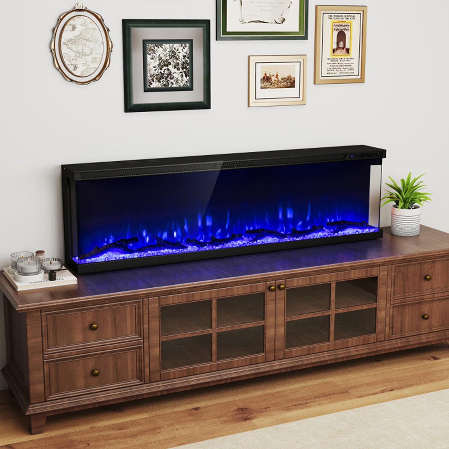 Mondawe 60-in W Black Wall mount Fan-forced Electric Fireplace with ...