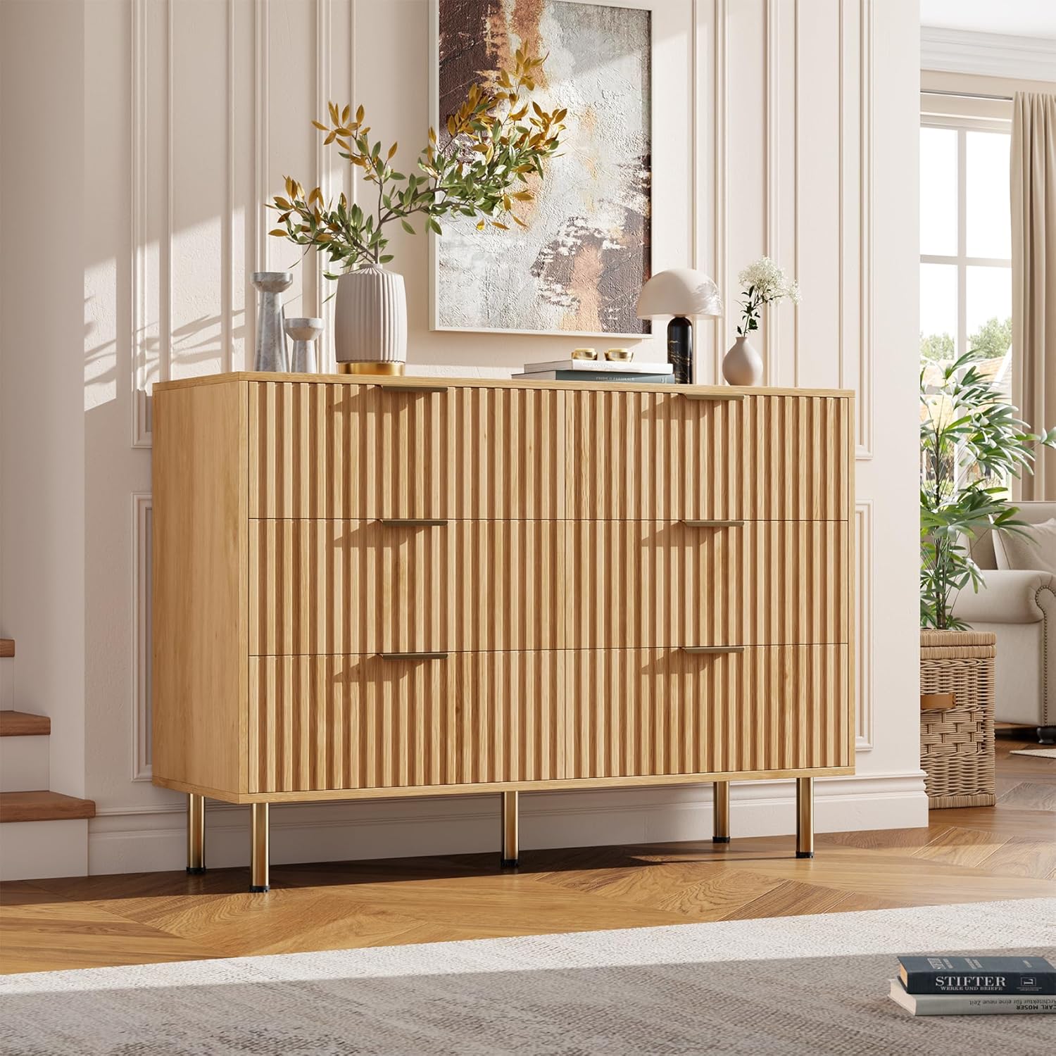 Garvee 6 Drawer Dresser for Bedroom Modern Fluted Nightstand with Deep ...