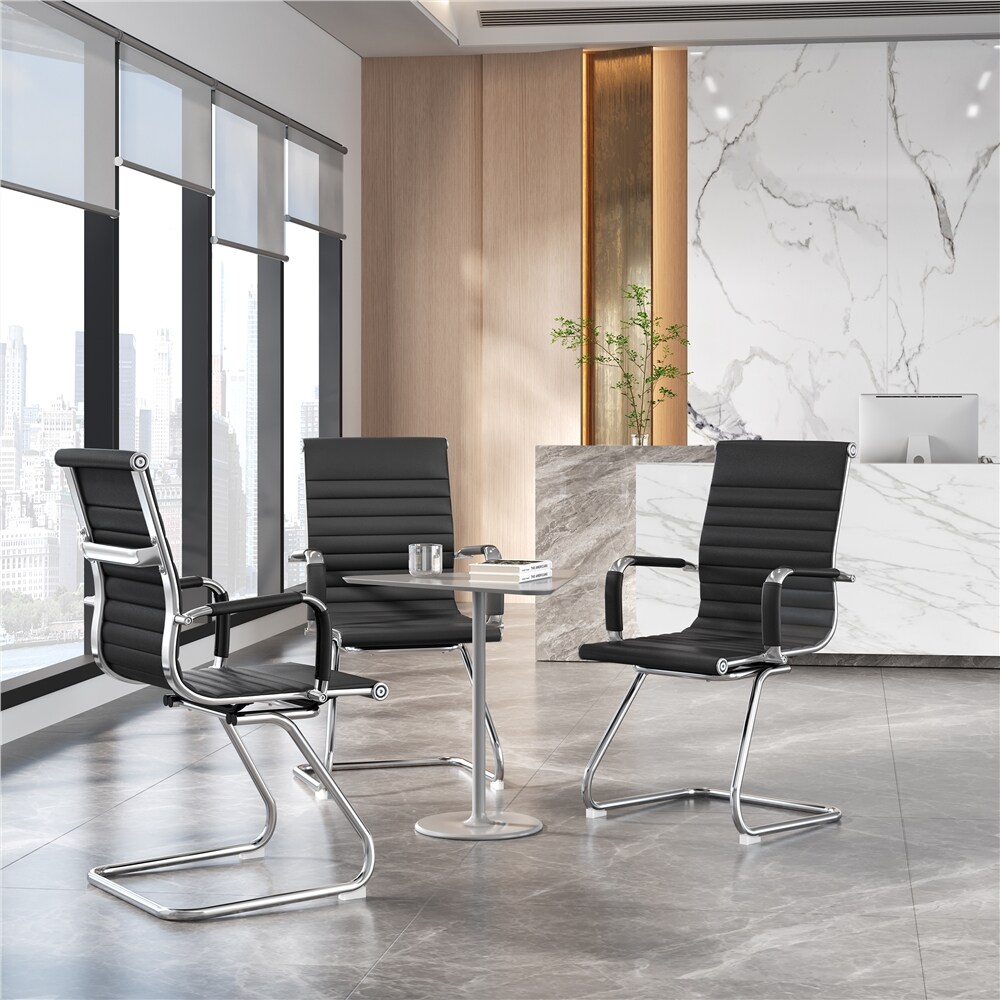 Yaheetech 2PCS 23-in W Black Modern Faux Leather Office Reception ...