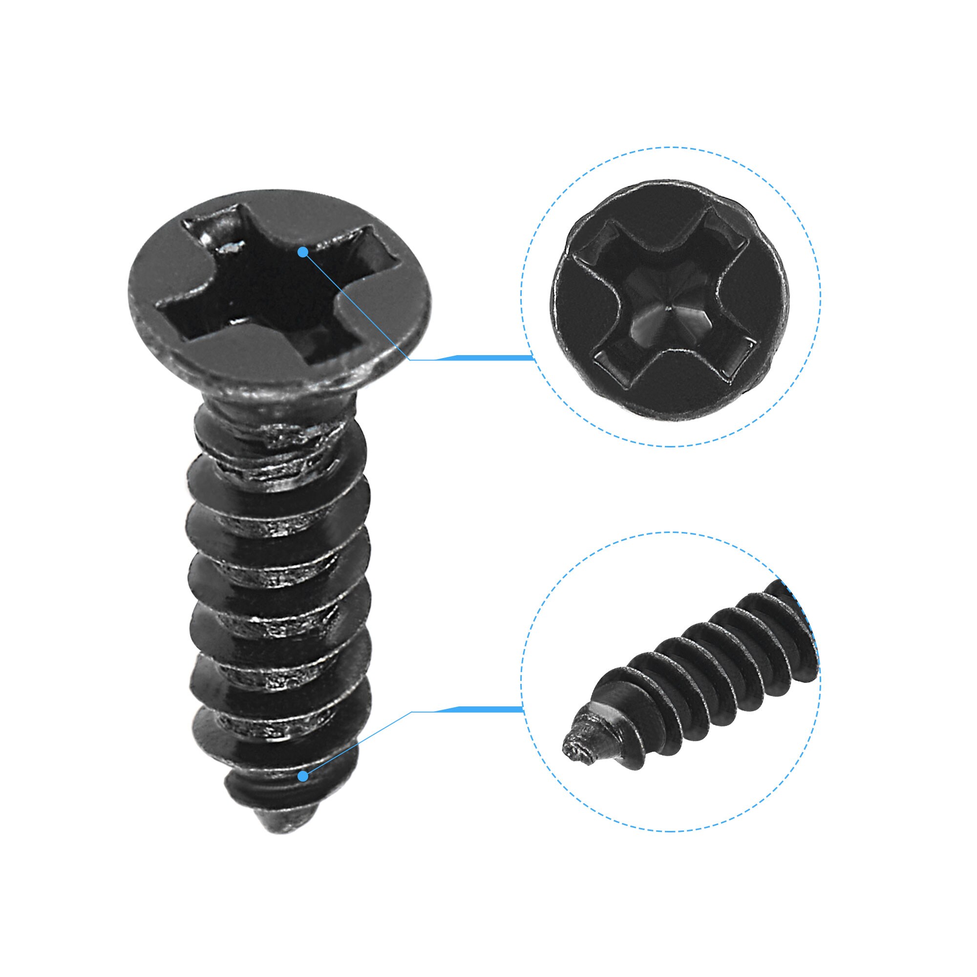 Unique Bargains 200pcs M3 x 12mm Wood Screws Phillips Flat Head Carbon ...