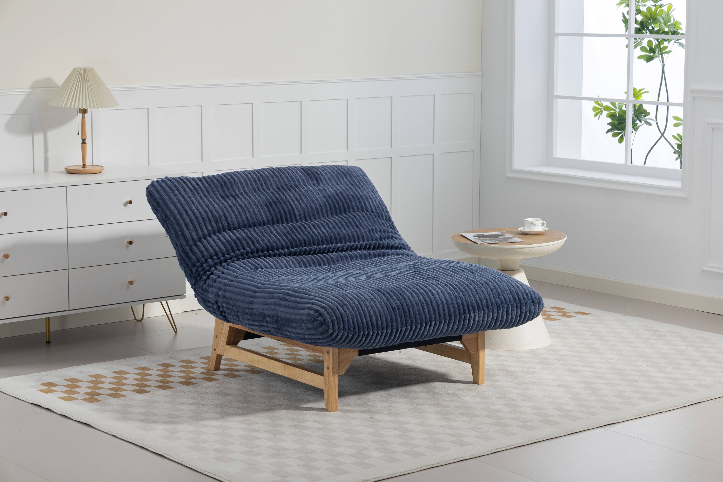 Vynxaria Blue Corduroy Armless Bean Bag Chair Set of 1 with High ...