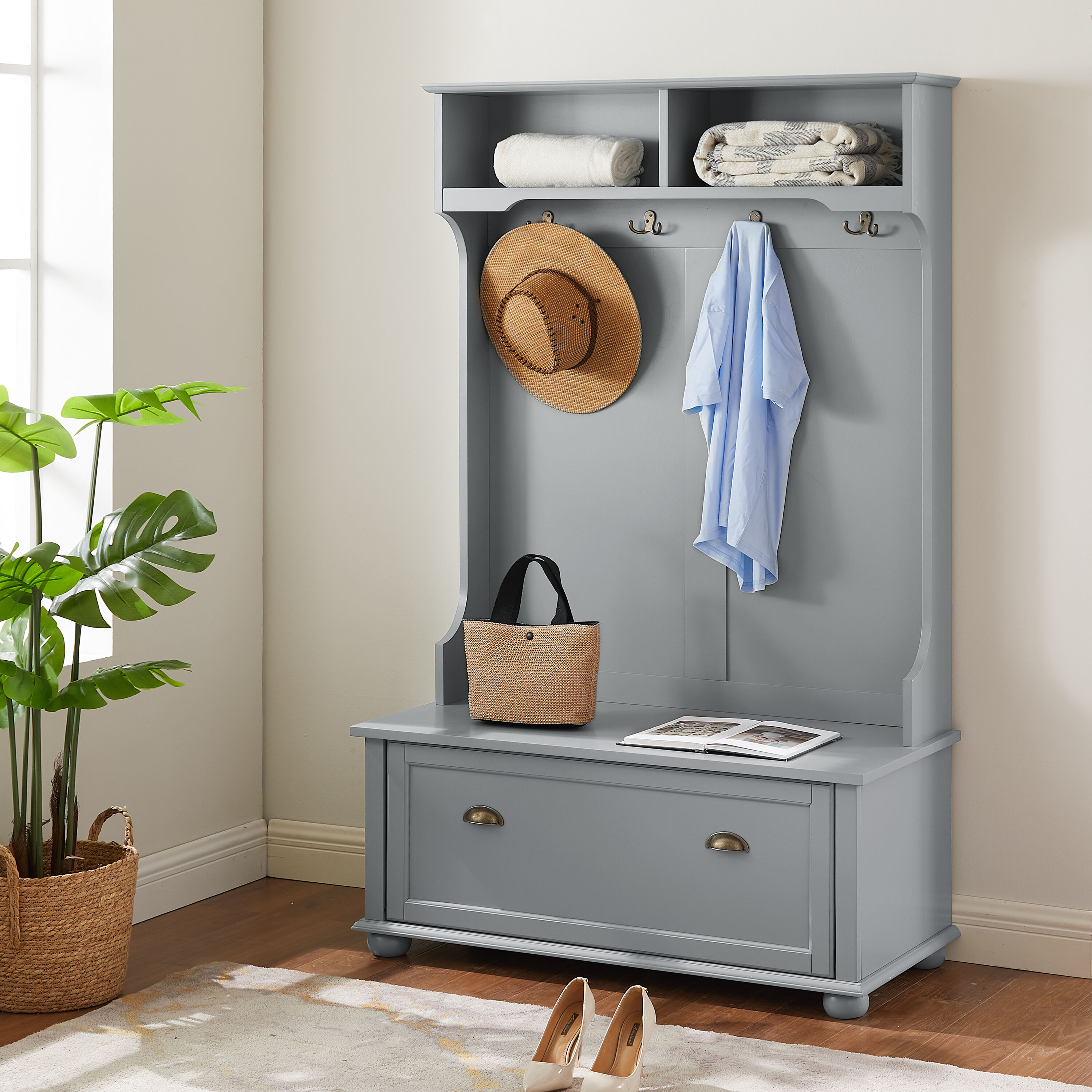 Blisstyle 64.5-in H 3 Tier 4 pair Gray MDF Shoe rack in the Shoe ...