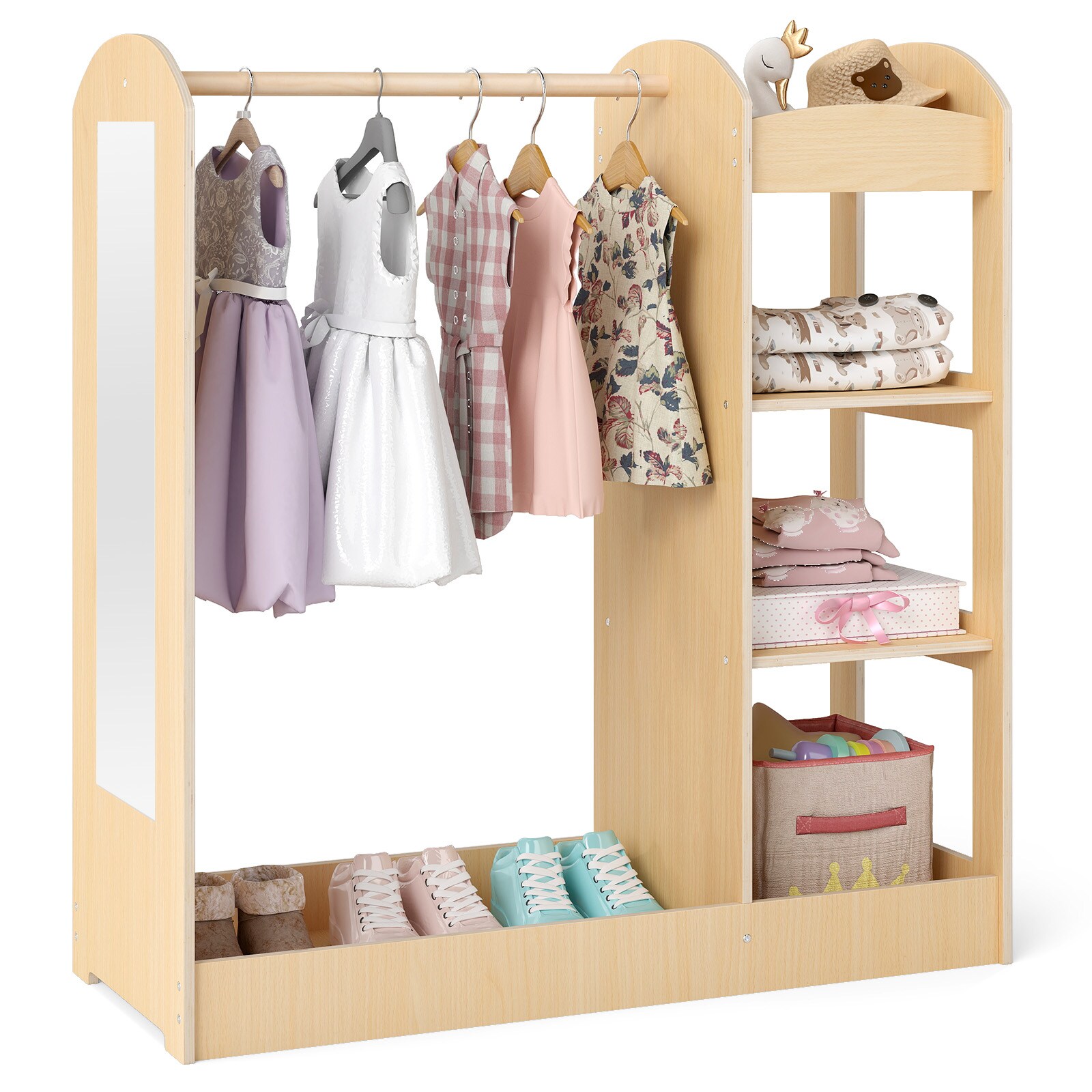 SUGIFT Kids Dress Up Storage 39.5-in Height With Mirror Clothes Hanger ...