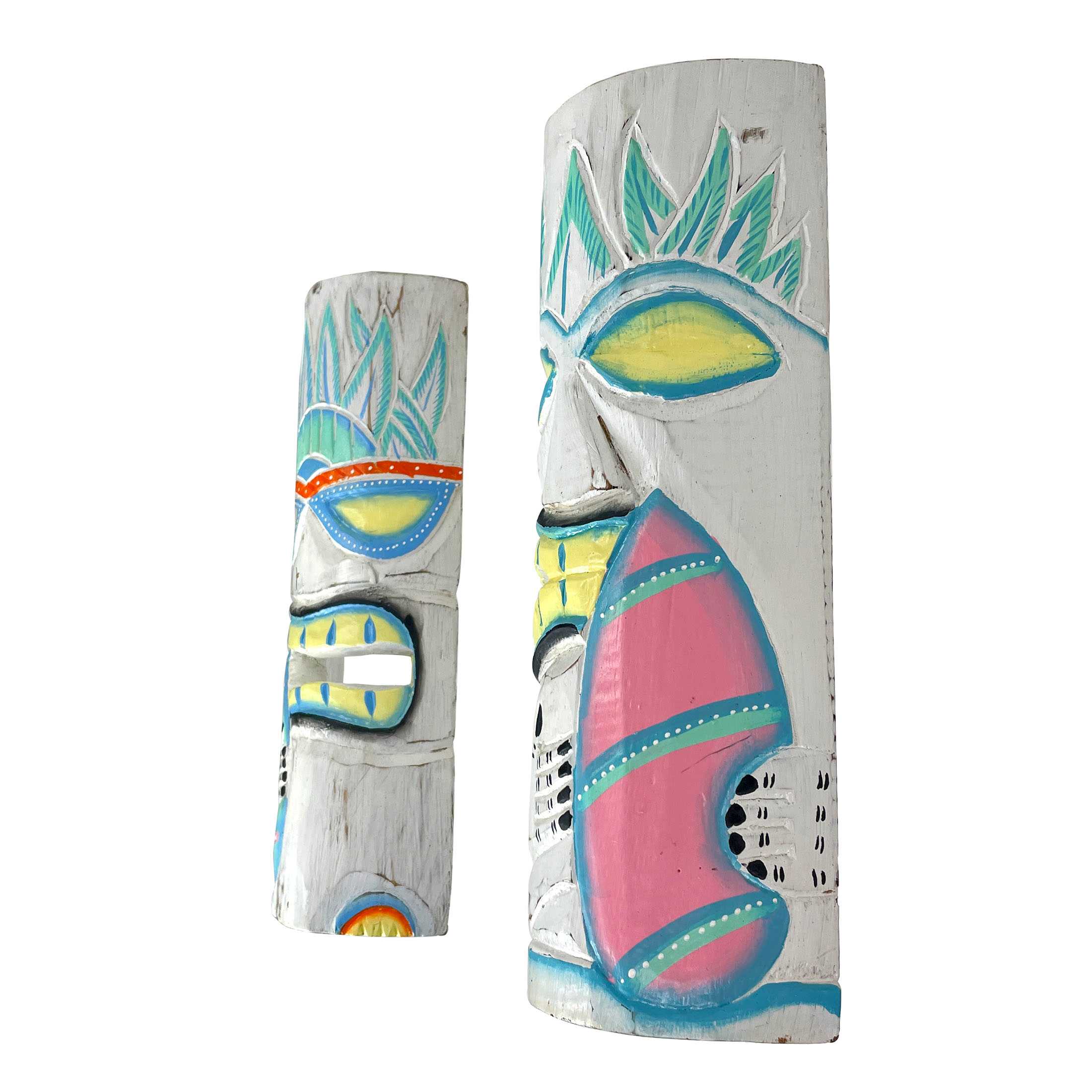Chesapeake Bay Set of 2 Pastel Surfer Tiki Masks 12 Inch Hand Carved ...