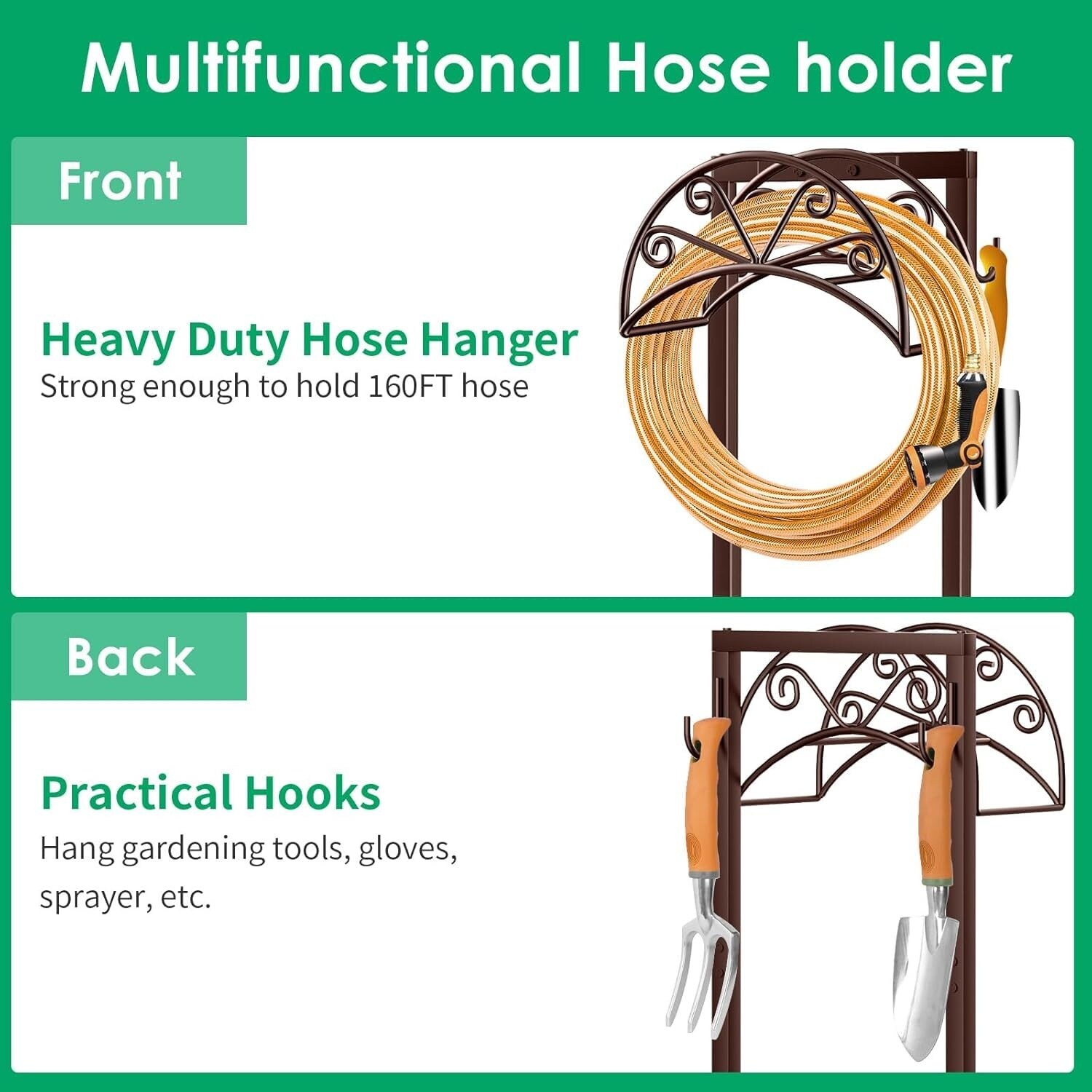 Adrinfly Heavy Duty Metal Garden Hose Holder Freestanding Hose Reel ...