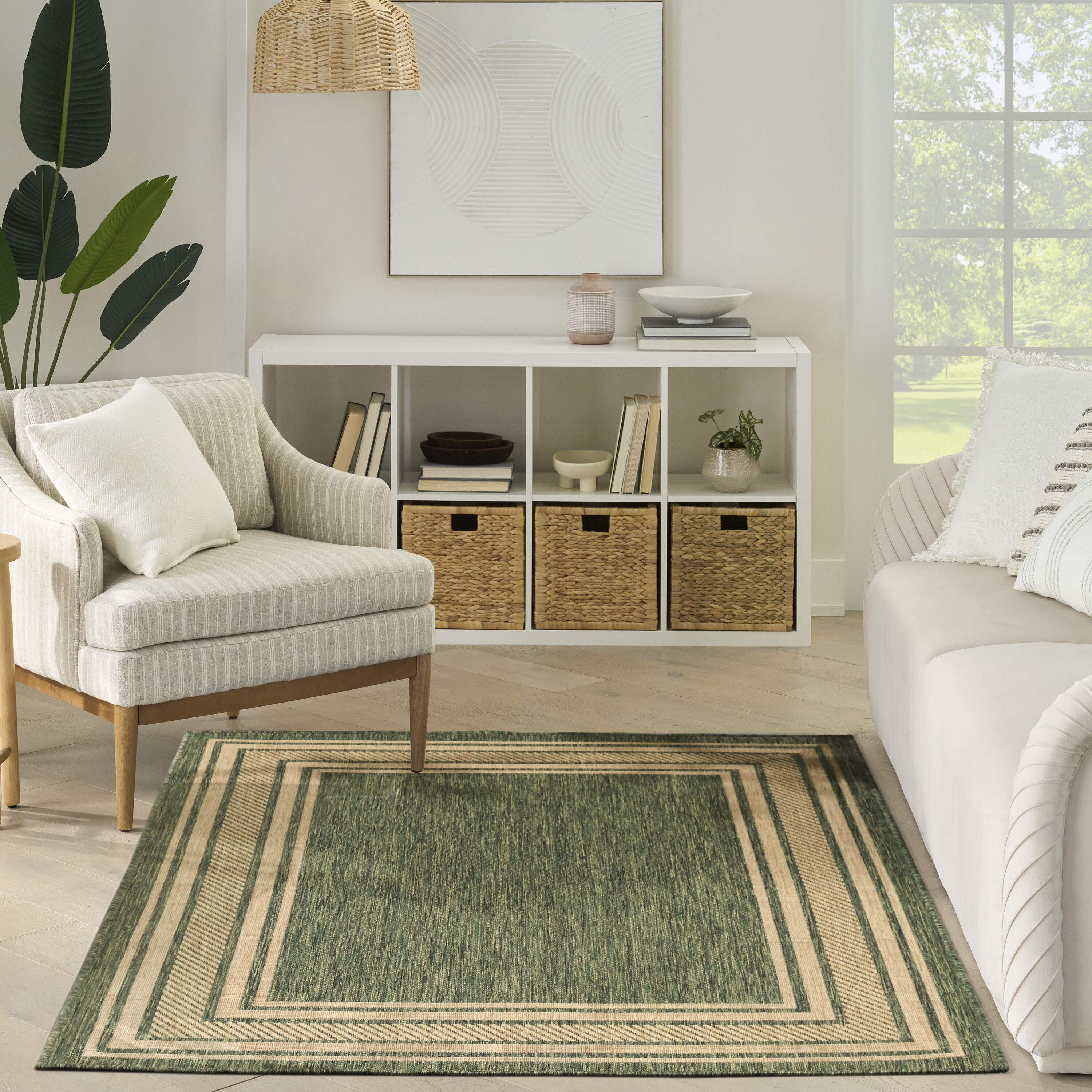 Nourison Home 4 x 6 (ft) Loomed Green Rectangular Indoor/Outdoor Border ...