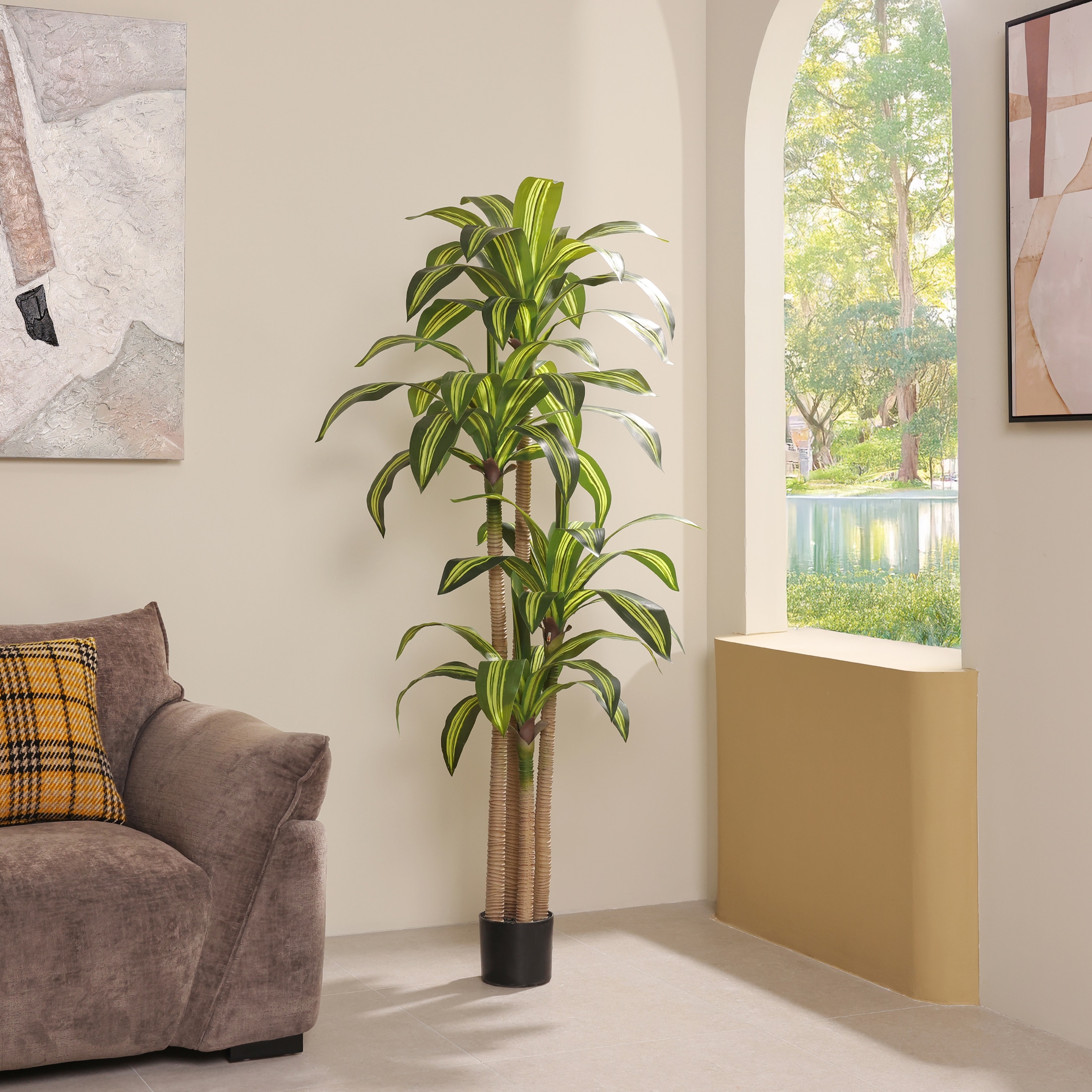 DR.Planzen 72-in Green 4 Trunks Indoor Floor Dracaena Plant Artificial ...