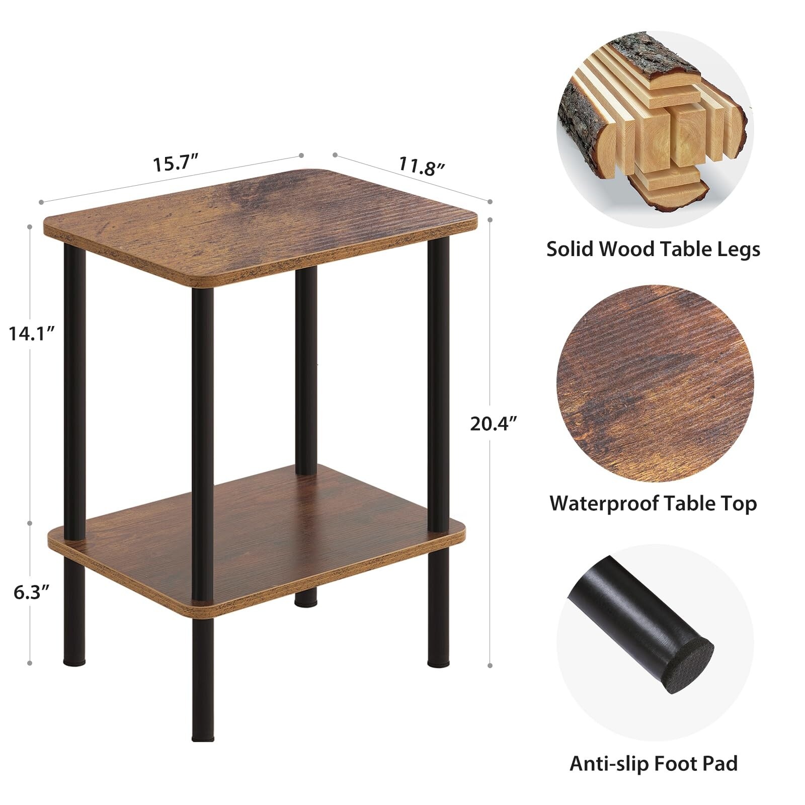 Phewnyzo 2 Tier End Table Set of 2 Small Side Table with Solid Wood ...