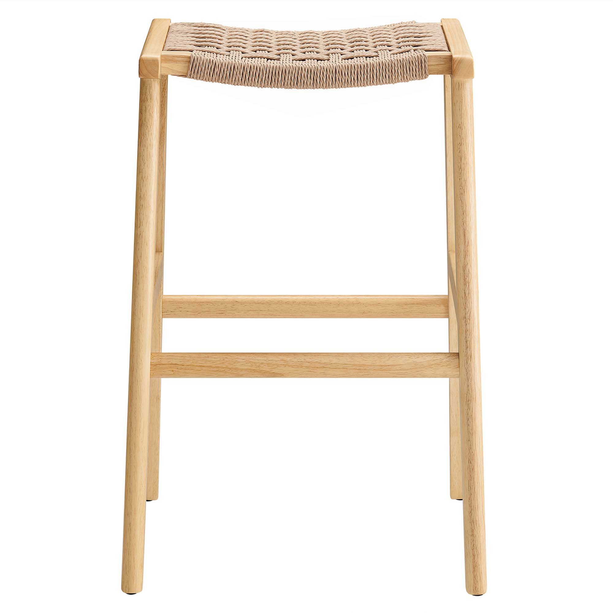 Modway Saoirse Woven Rope Wood Bar Stool Set of 2 in Natural Natural in ...