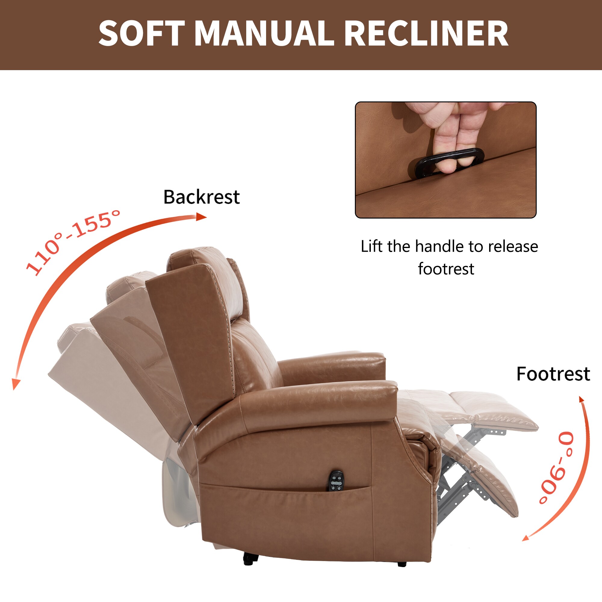 LOVMOR Camel Manual Recliner Chair in Faux Leather for Living Room with ...