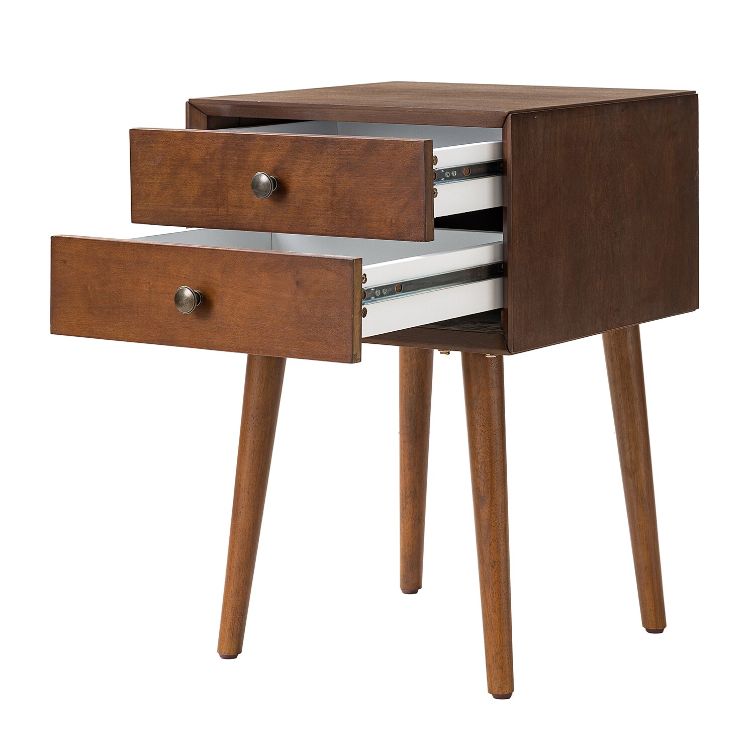 Huluwat Modern Walnut Nightstand Two Drawers Small Side End Table ...