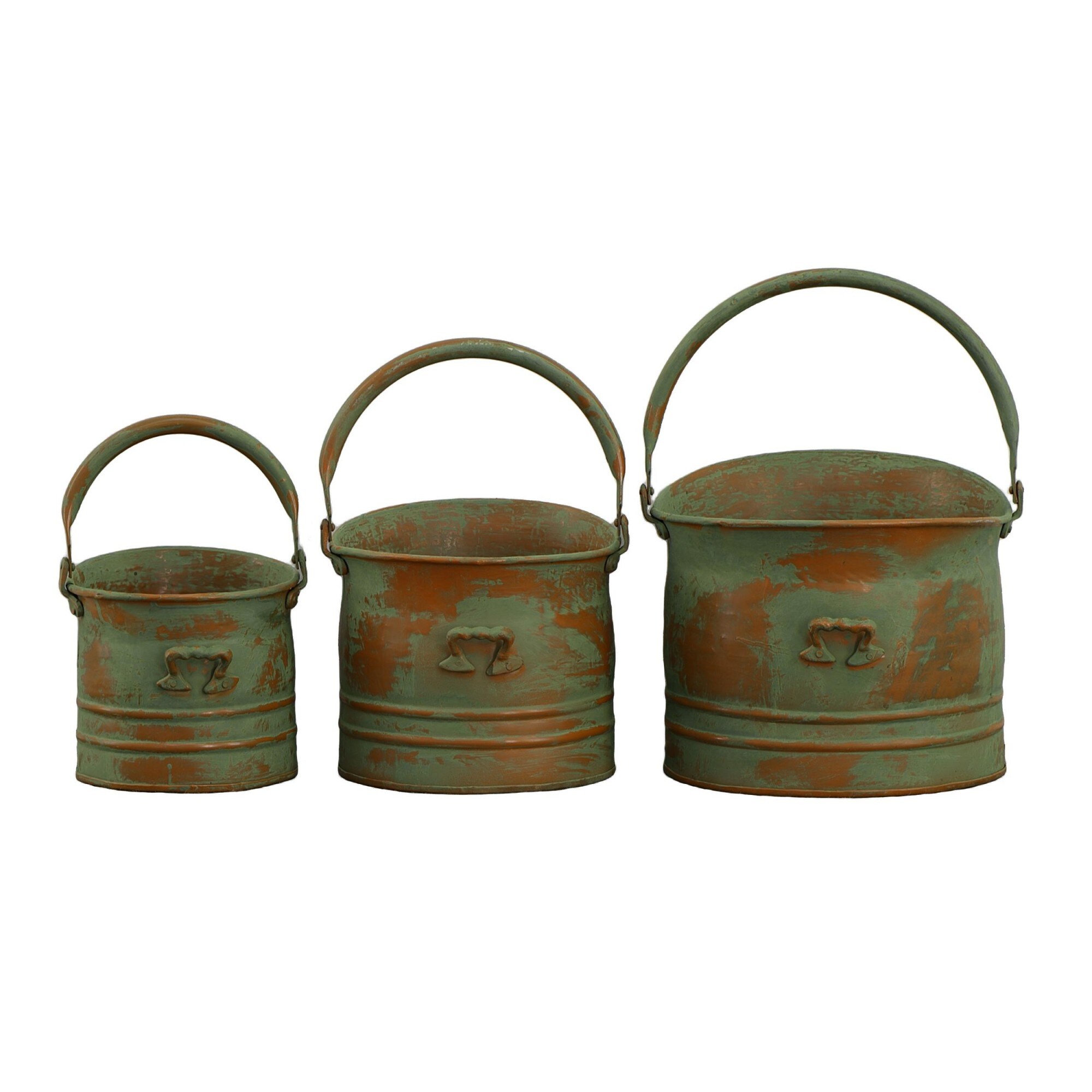 Yiekholo 3-Pack Round 13-in W Medium Green Metal Indoor/Outdoor Planter ...