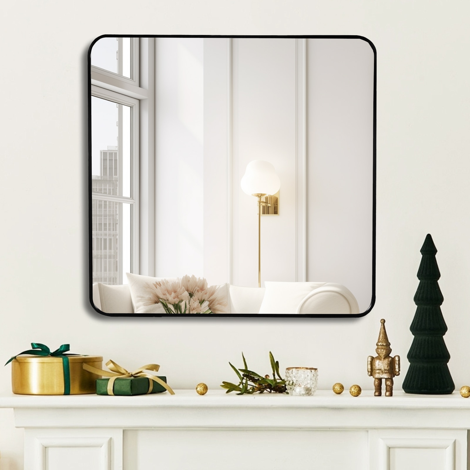 Huluwat 36in x 36in Inches Black Metal Framed Square Bathrrom Mirror ...