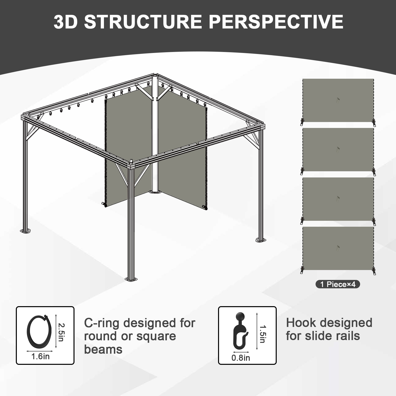 Aoodor Aoodor 12'x14' Gazebo Universal Replacement Privacy Curtain Side ...