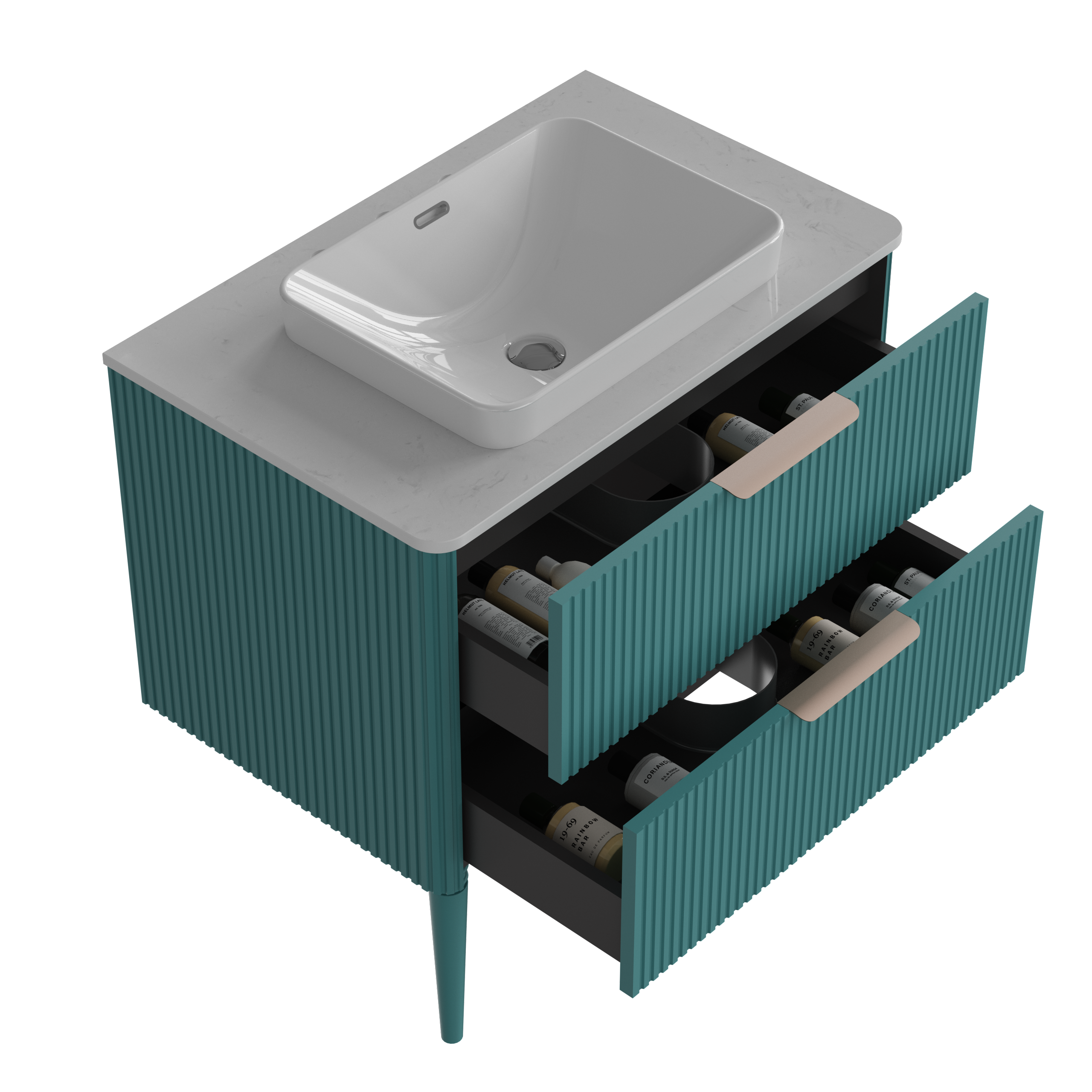 Boyel Living 30 Inch Striped Aquamarine Bathroom Vanity with Ceramic ...