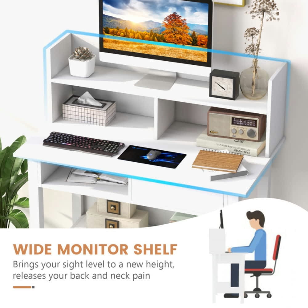 Choco Moon Home Office Computer Desk with Storage Shelves and Drawer ...