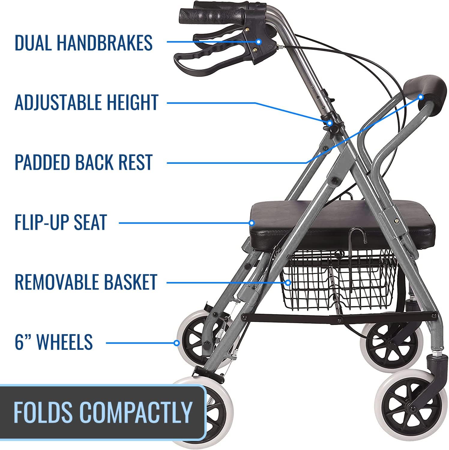DMI Ultra Lightweight Folding Aluminum Hemi Rollator with Padded Seat ...