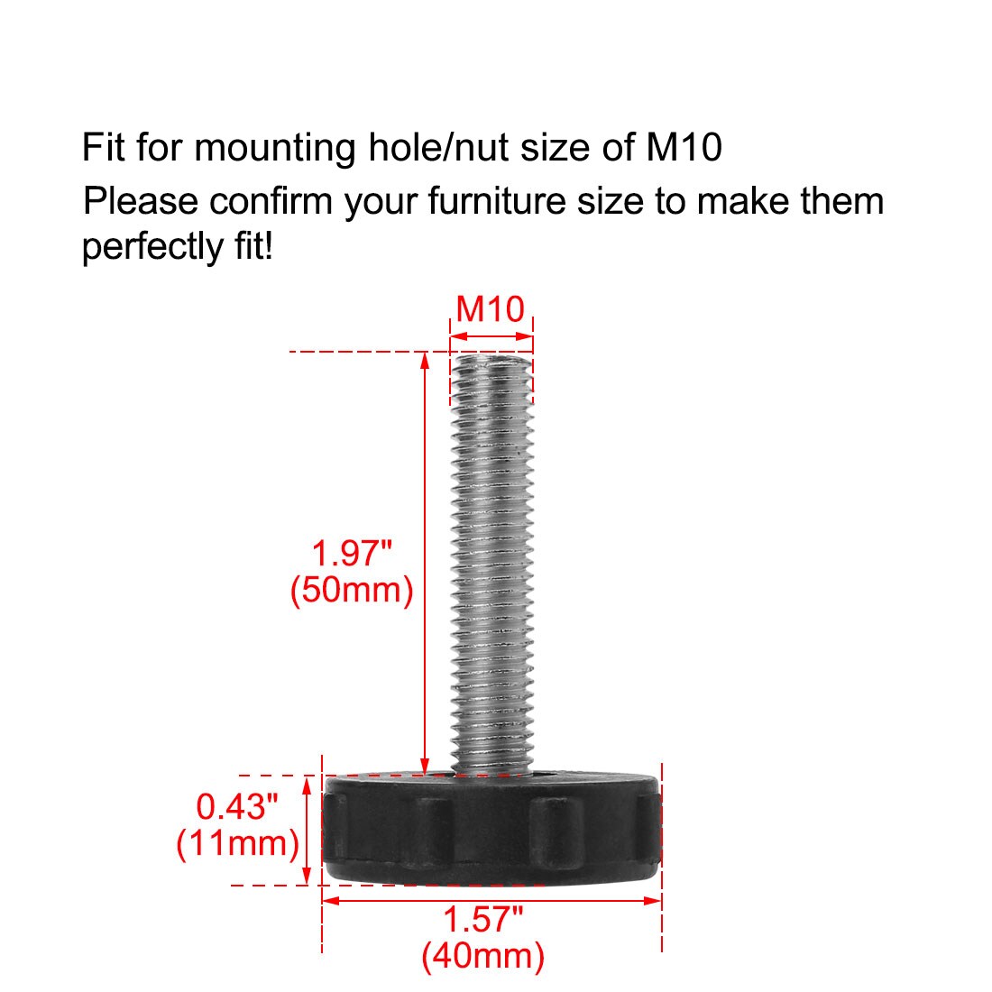 Unique Bargains 4 Pack M10 x 50 x 40mm Screw on Furniture Glide ...