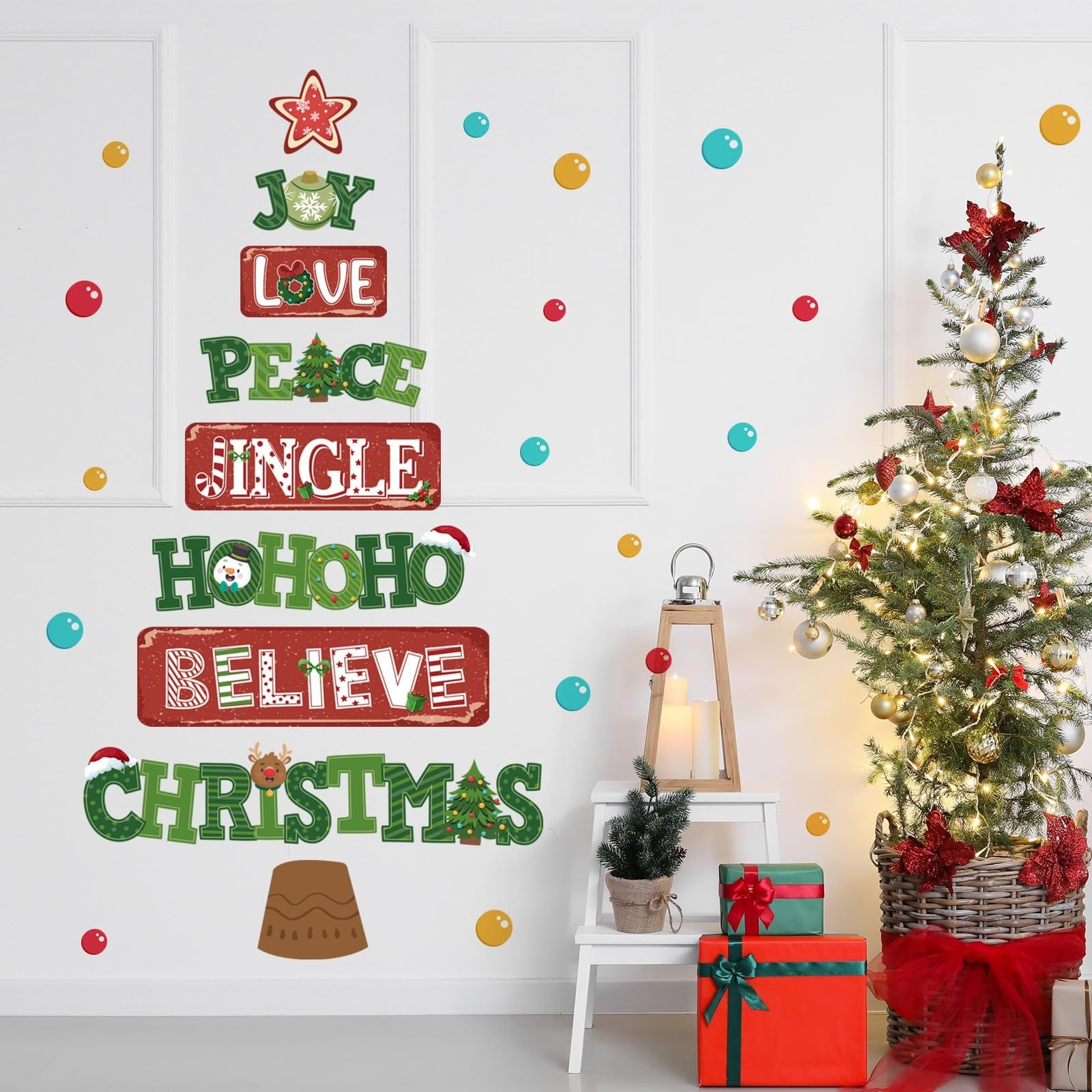 Phewnyzo Christmas Tree Window Door Clings Kit Joy Love Peace Quotes ...