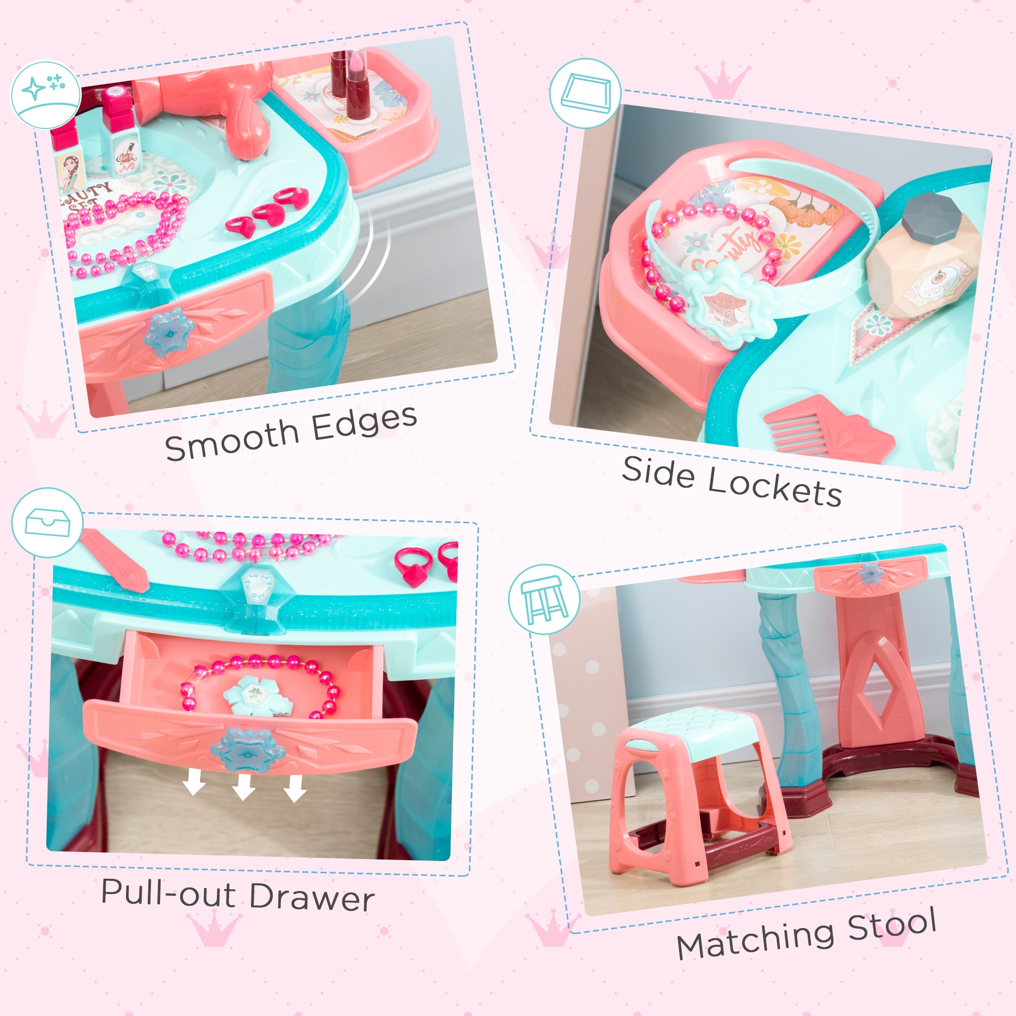 Qaba Kids Vanity Makeup Table Set with Chair and Piece Collection ...