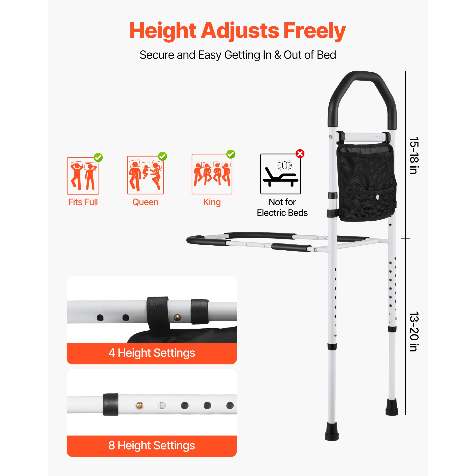 GIVIMO Adjustable 300-lb Capacity Carbon Steel Bedside Assist Rail with ...