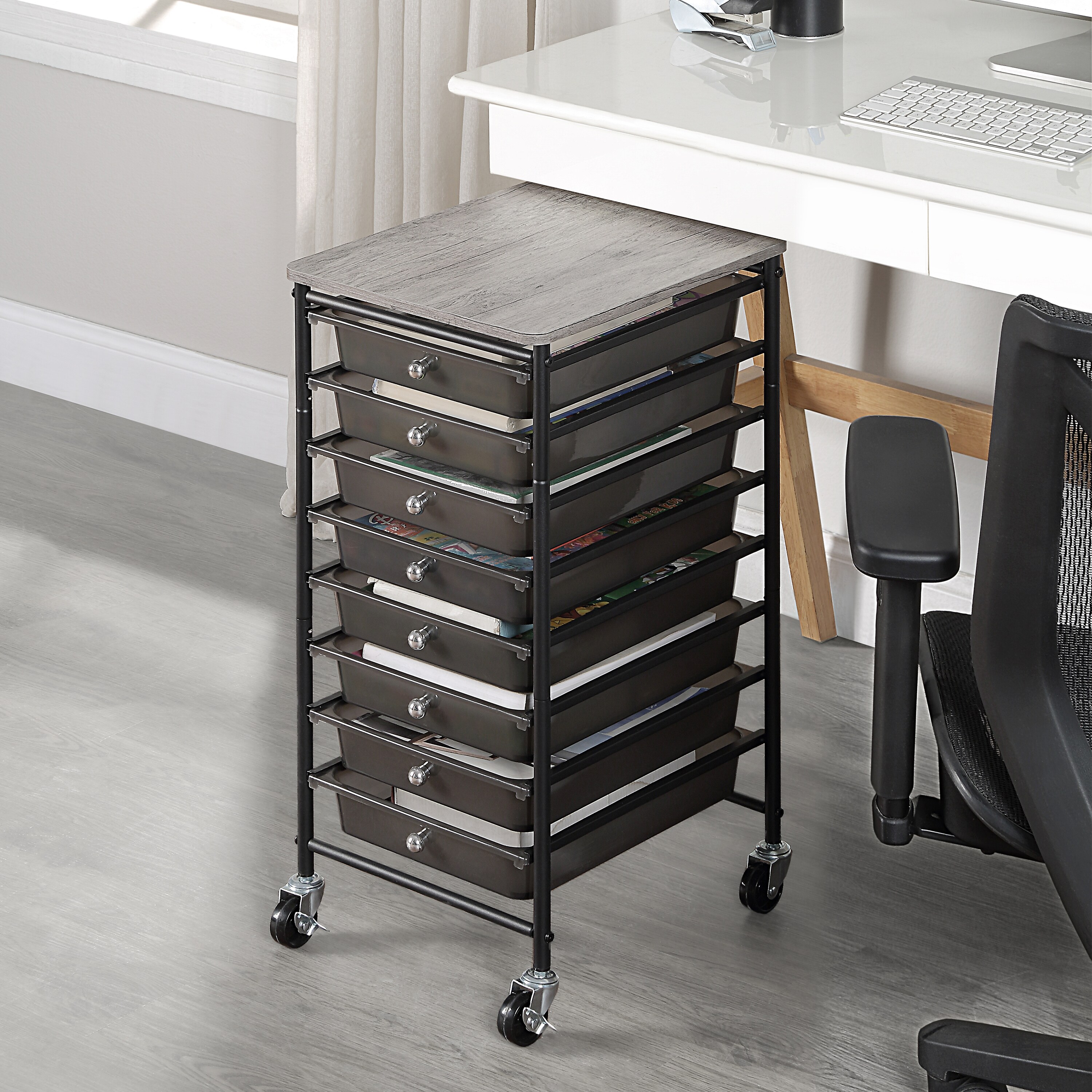 SunnyPoint Wooden Top Compact Rolling Storage Cart with 8 Drawers ...