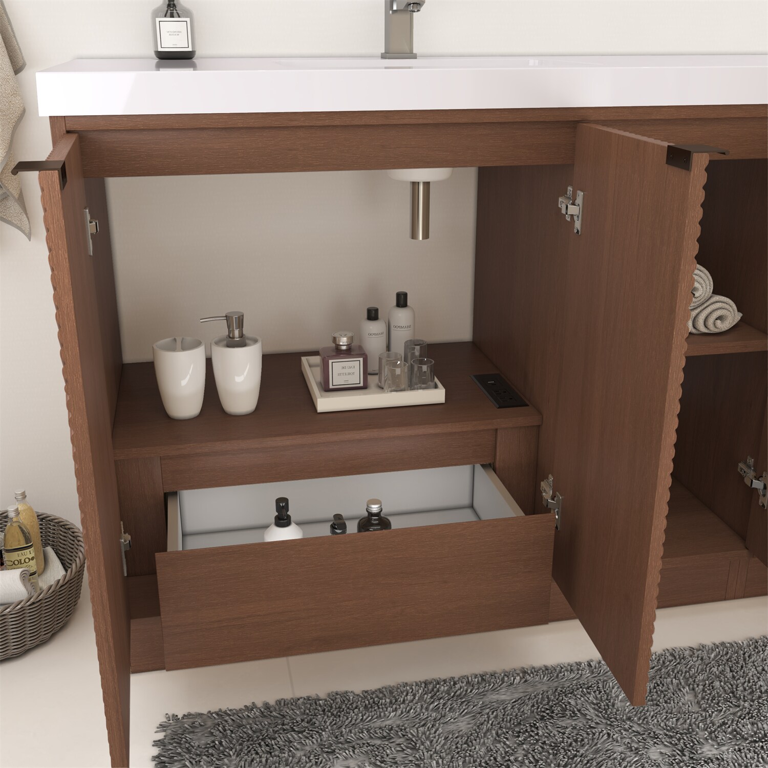 BV Better Vanity Mason 84-in Chestnut Brown Double Sink Bathroom Vanity ...