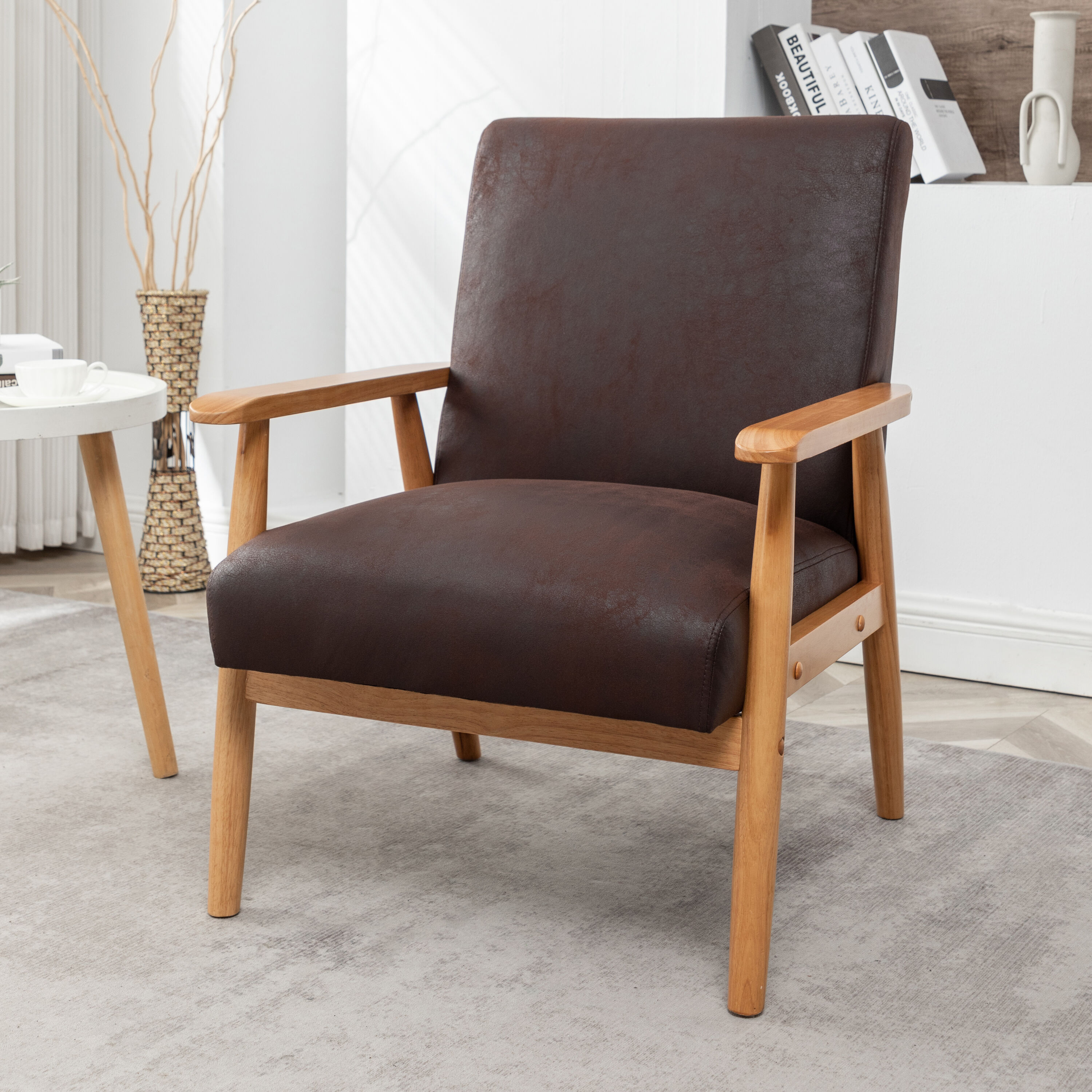 GDFStudio 25.38 Inch Wide Classic Mid Century Modern Arm Chair Dark ...