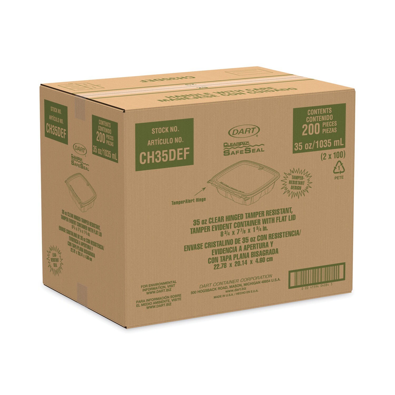Dart ClearPac SafeSeal Tamper-Resistant/Evident Containers Flat Lid 35 ...