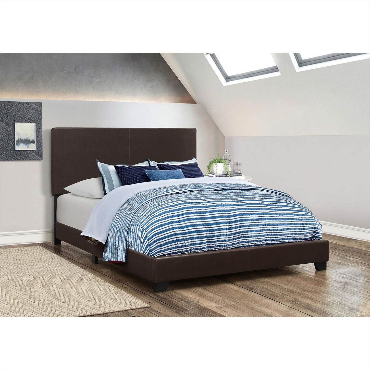 Watnature Upholstered Queen Panel Bed with Low-Profile Frame Classic ...