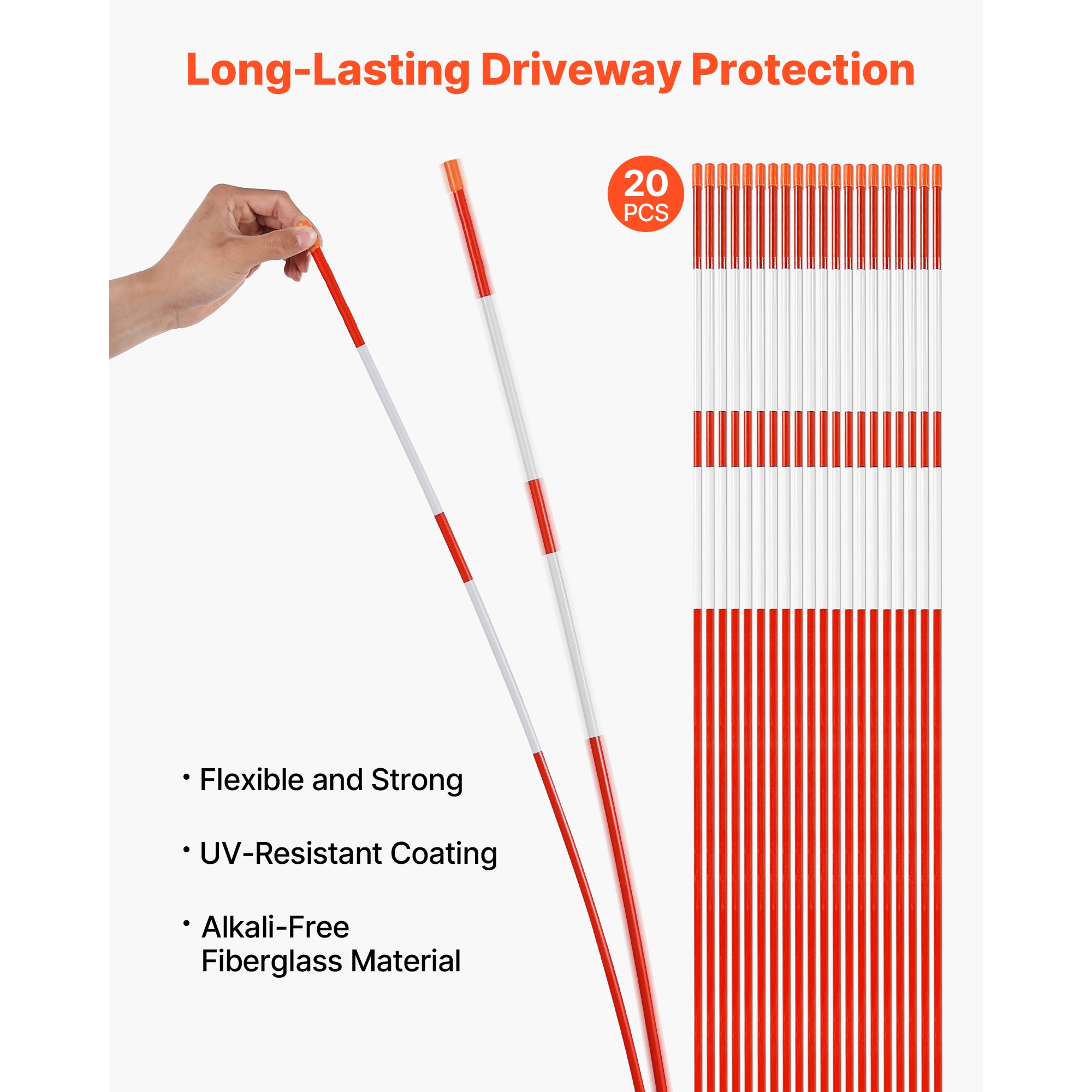 VEVOR Driveway Markers 20Pcs 58 in Long 5/16 in Dia Hi-Visibility ...
