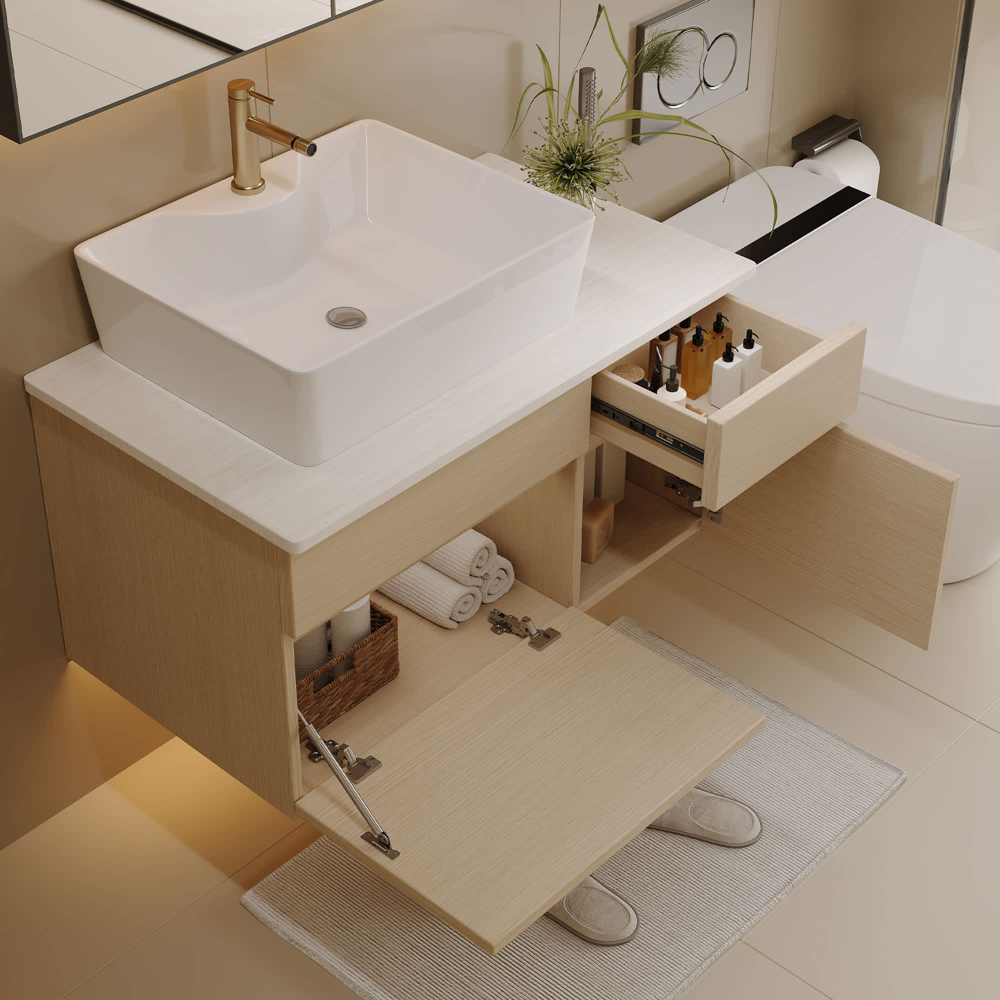 Vynxaria 32 Inch Wall Mounted Bathroom Vanity Ceramic Vessel Sink ...