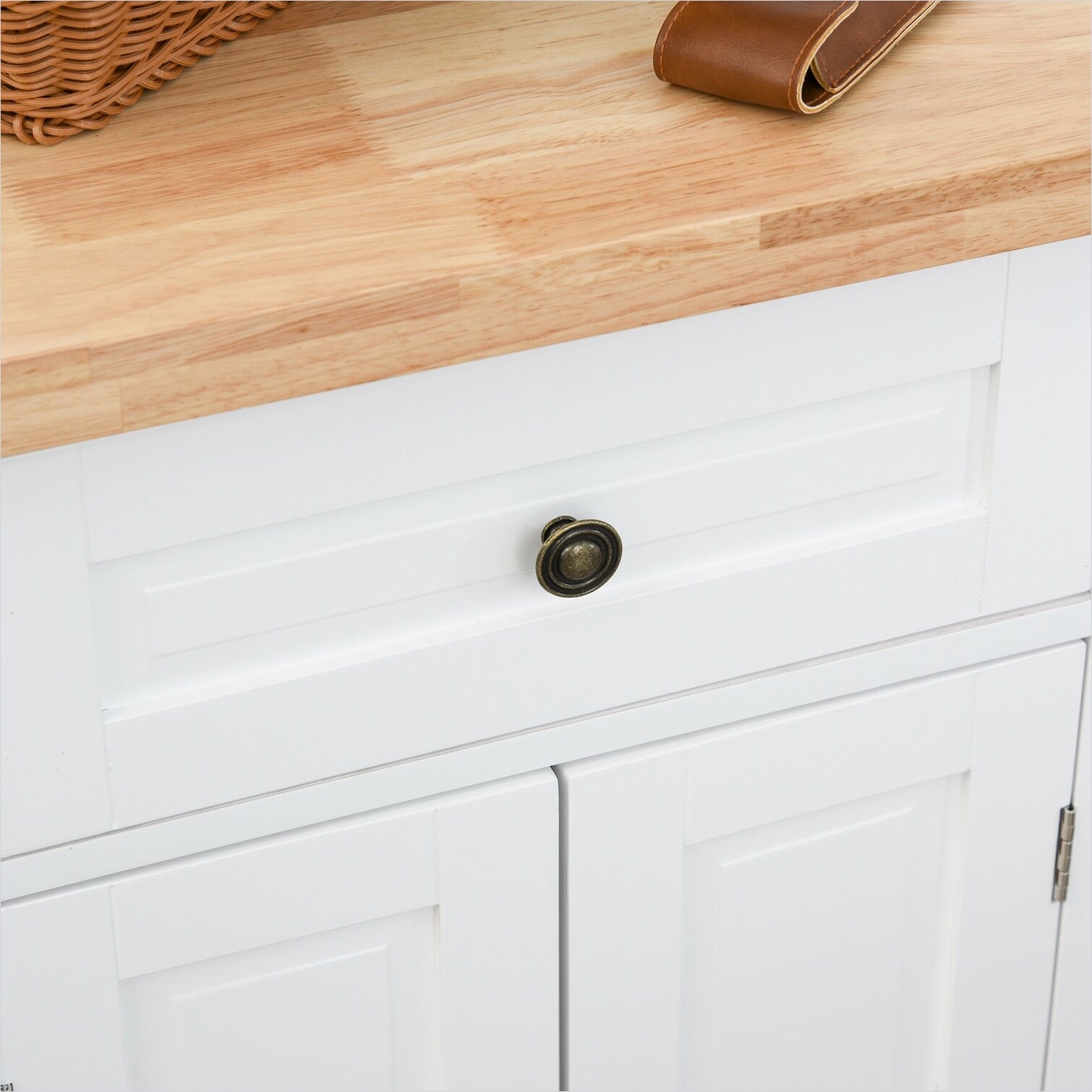 Naturefalls Crisp White MDF Kitchen Island with Butcher Block Top ...