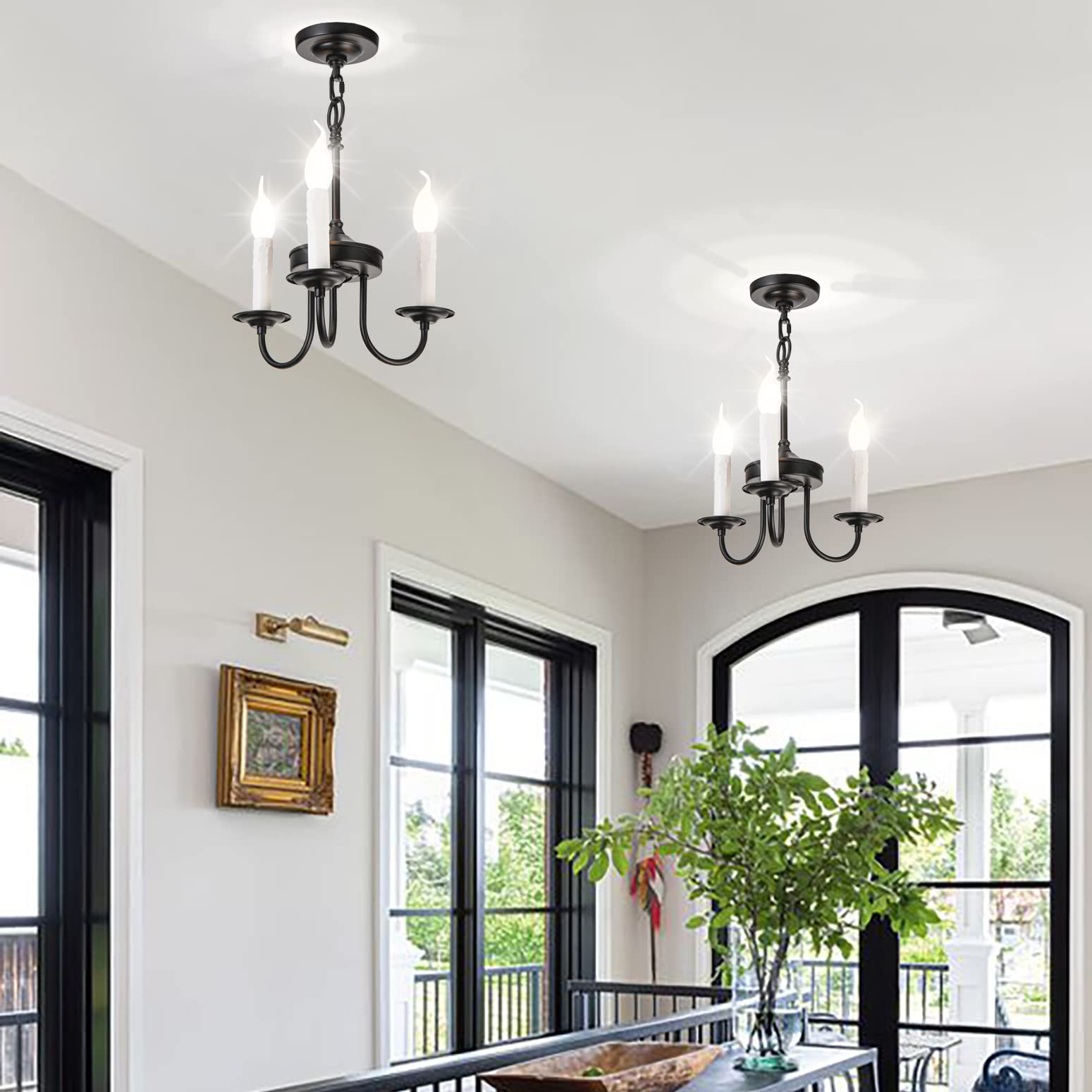 Anqtovp 3 Light Farmhouse Rustic Candle Style Chandelier 17.5 in H x 11 ...