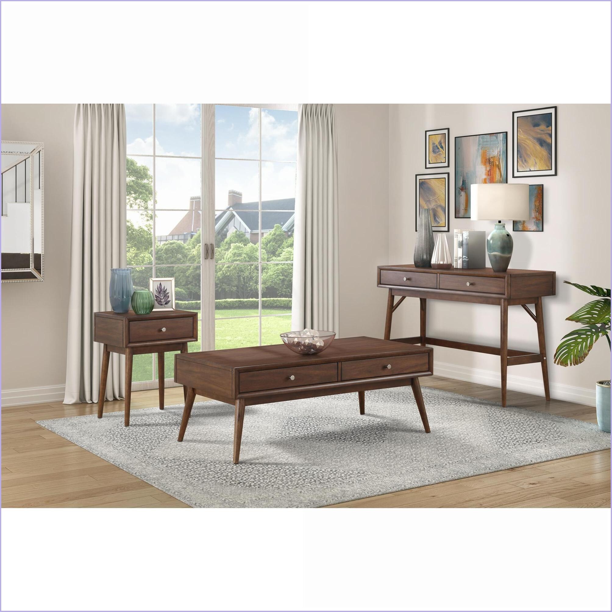Watnature Mid Century Brown Walnut Veneer Coffee Table for Living Room ...