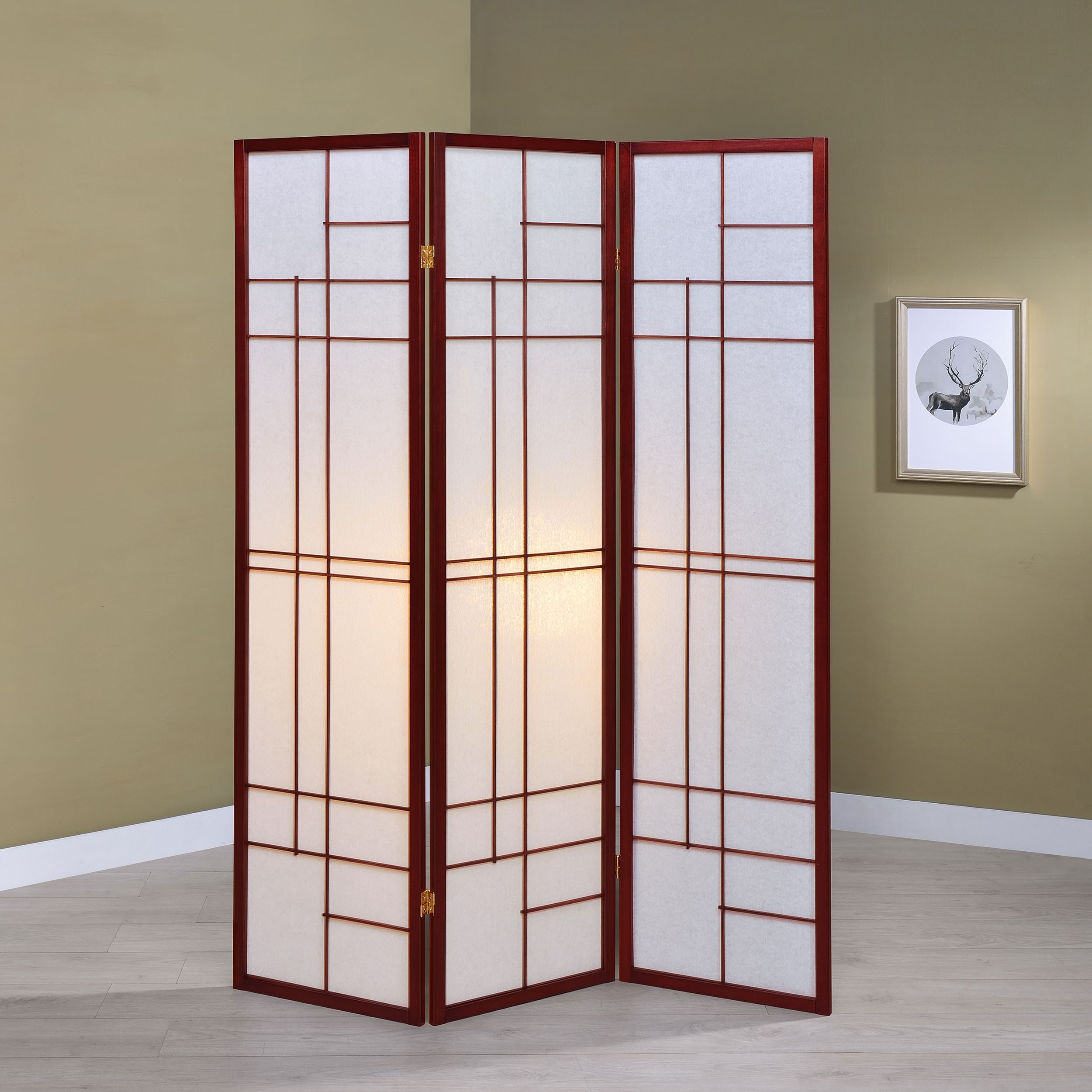 LUXEYARD 3 Panel Folding Floor Screen White and Brown Red in the ...