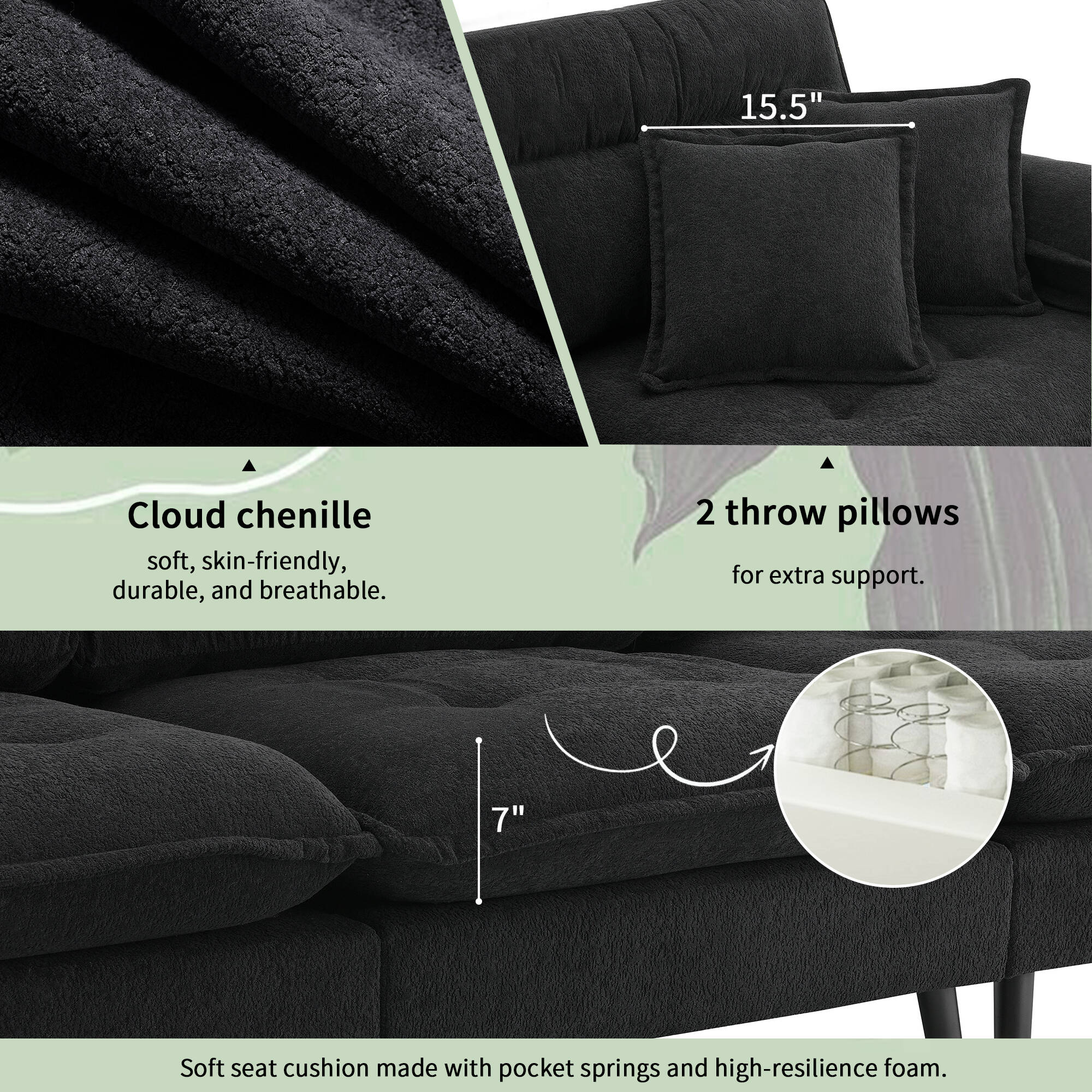 ModernLuxe 10666.5" L shaped Convertible Sectional Sofa 106-in W Modern ...