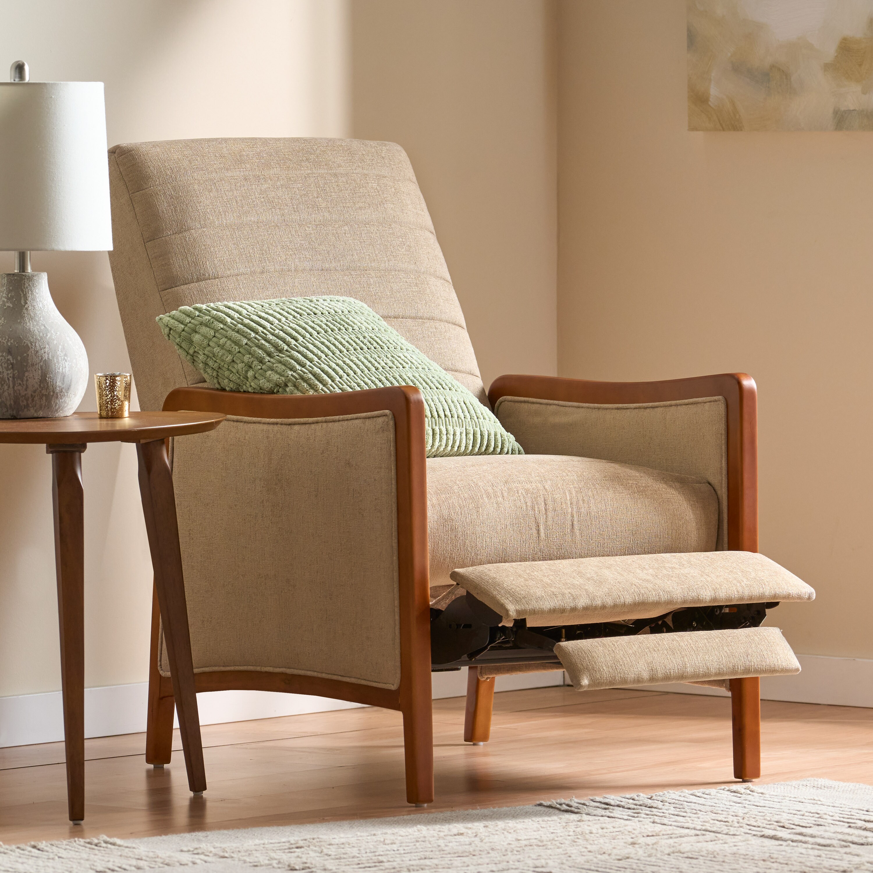 LUXEYARD Mid Century Modern Fabric Channel Stitch Wood Pushback ...