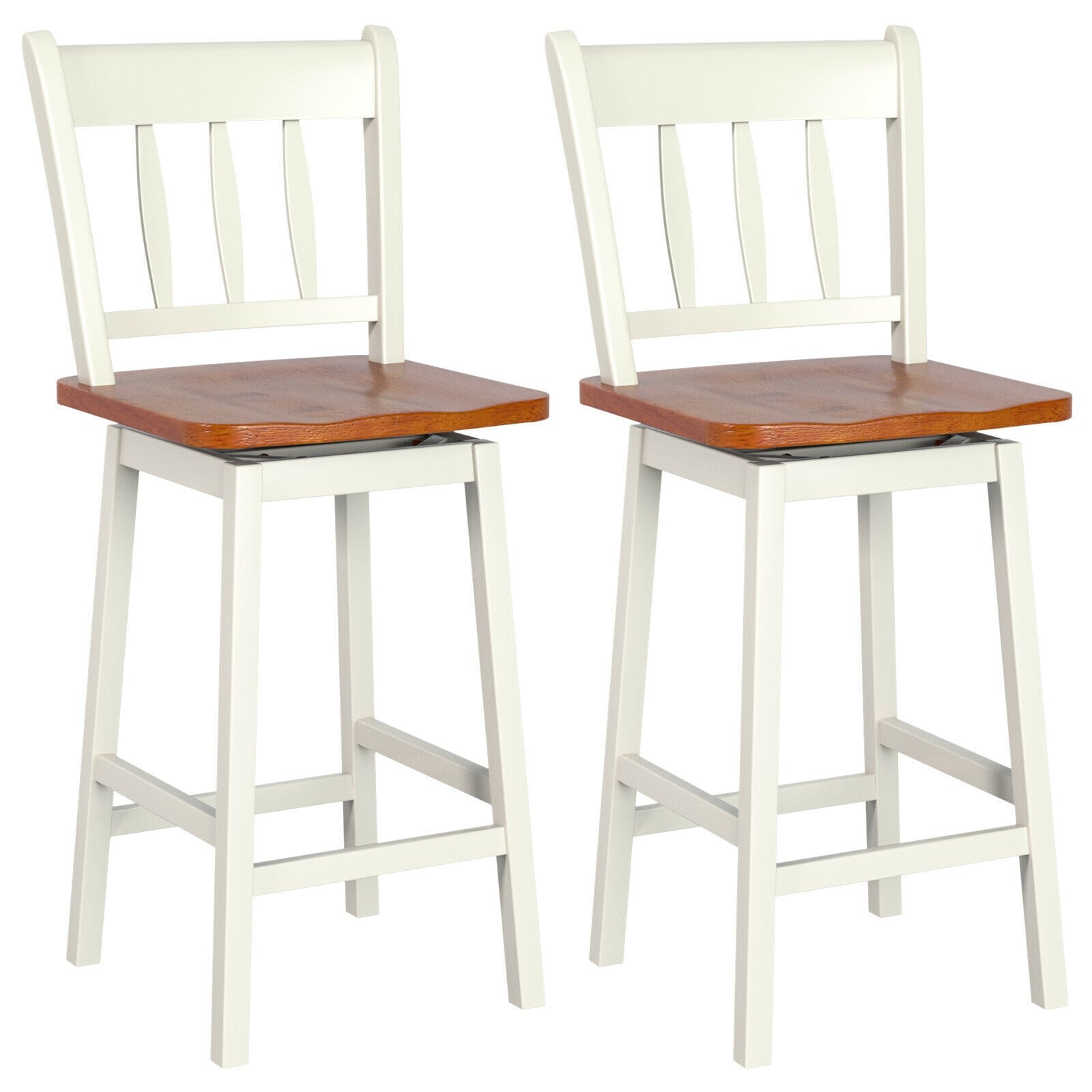 Volenca Set of 2 Swivel Counter Bar Stools Rubber Wood Frame 24.5-in ...