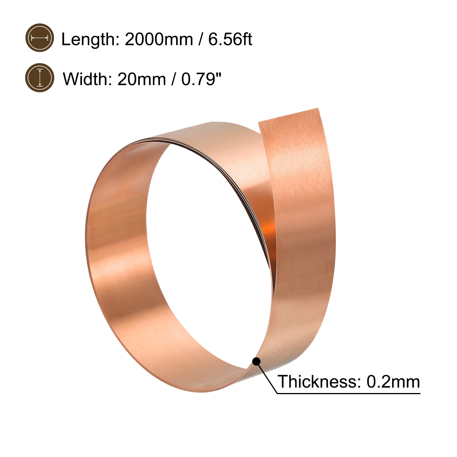 Unique Bargains Copper Sheet Roll 2000mm x 20mm x 0.2mm 99.9 Percent ...