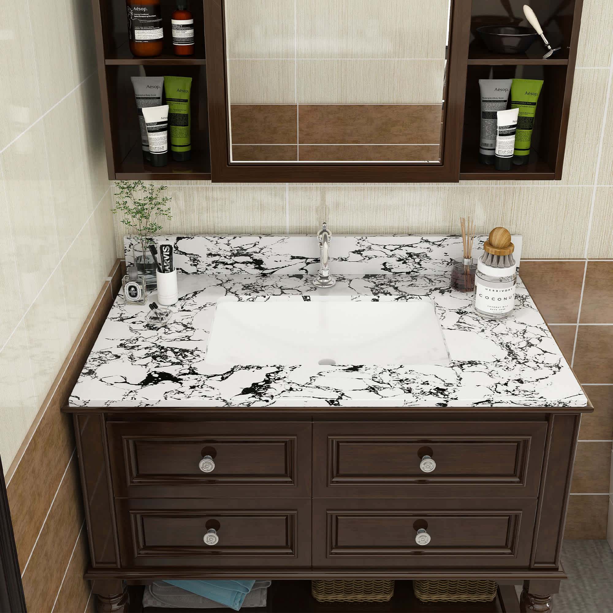 Misty Moon 37x22 Inch Bathroom Vanity Top with Undermount Ceramic Sink ...