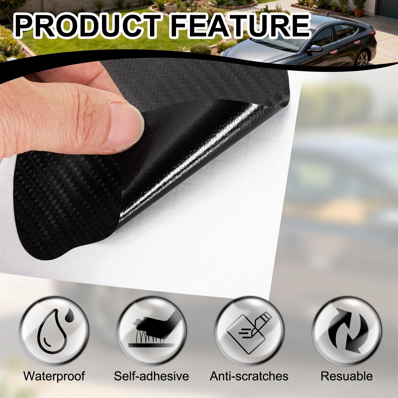 PATIKIL 3.54inch x 3.94inch Car Door Handle Sticker 8pcs Carbon Fiber ...