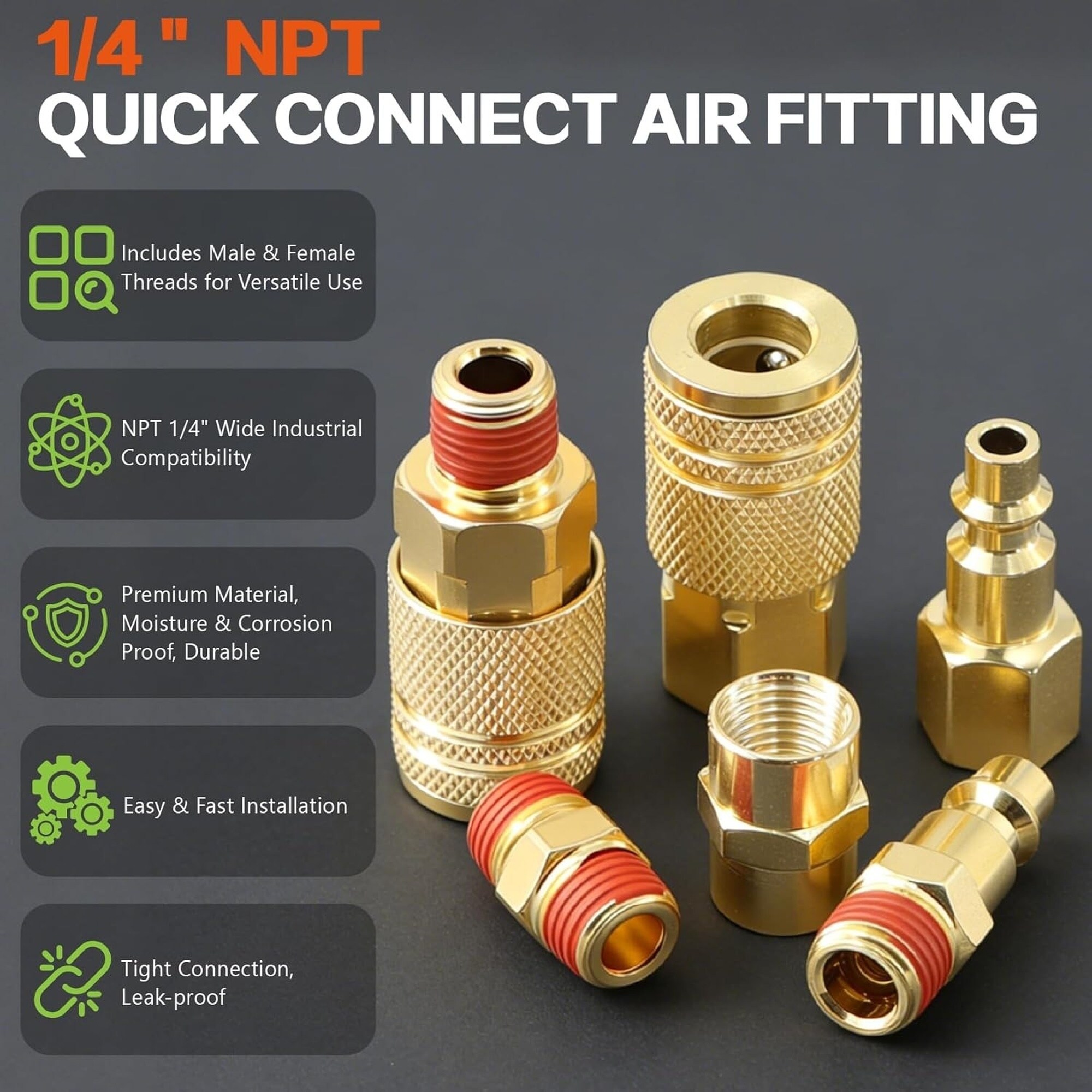 OGETFUUR 48-Piece Brass Male Female Quick Connect Fittings Kit 1/4in ...